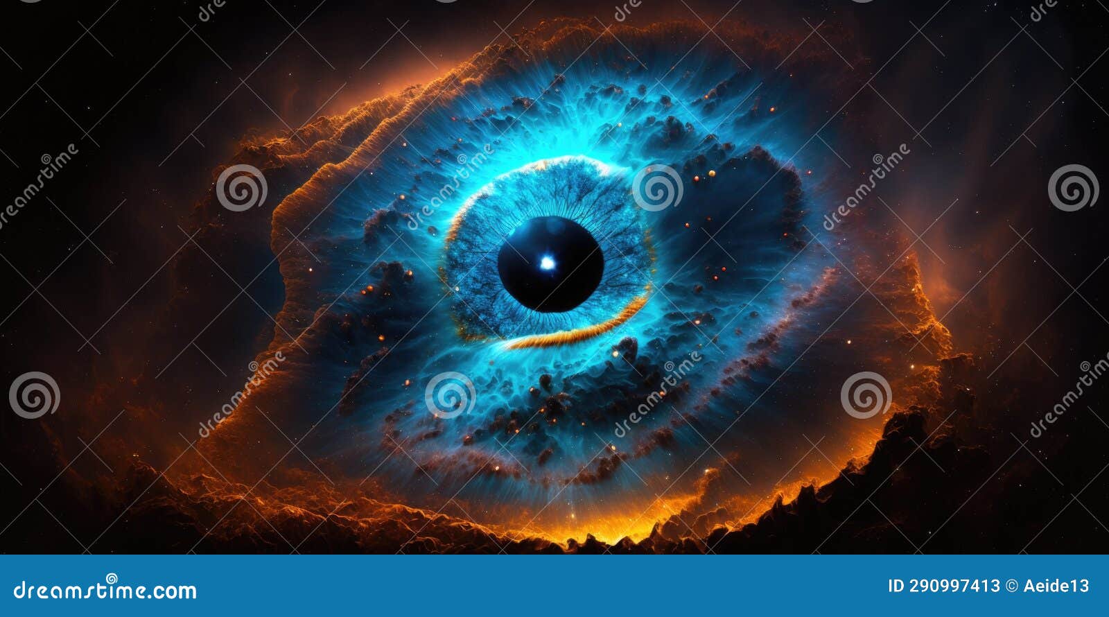 Bioluminescent Iris in Outer Space Nebula. Glowing Blue Swirling Orb ...