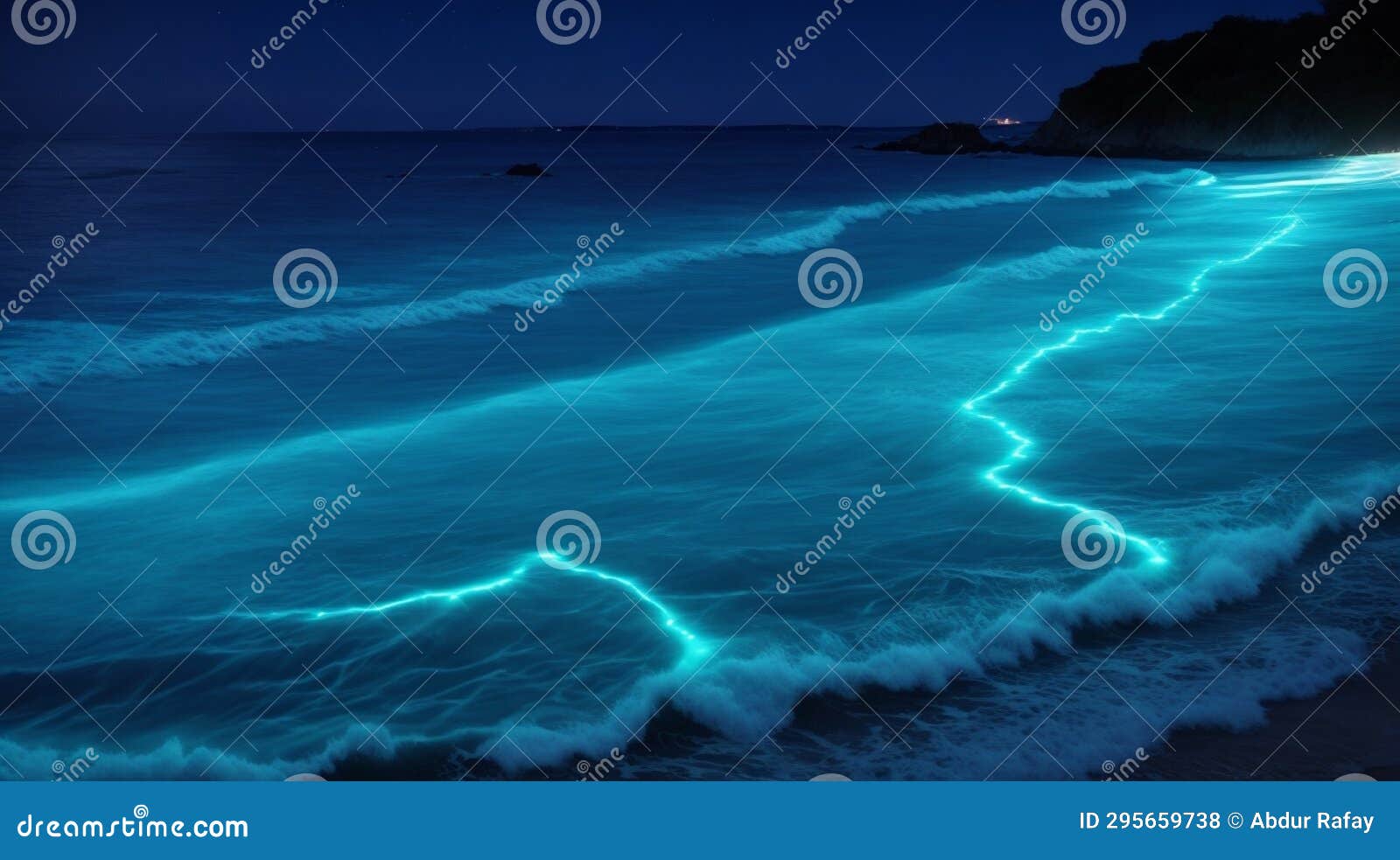 Bioluminescent Plankton Lighting Up the Waves on a Beach Stock ...