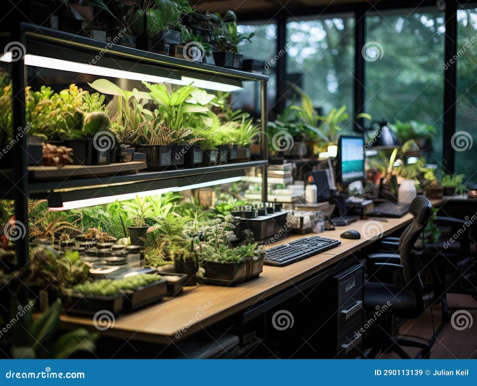 Bioluminescent Plants Light Up Office Workspace Stock Illustration ...
