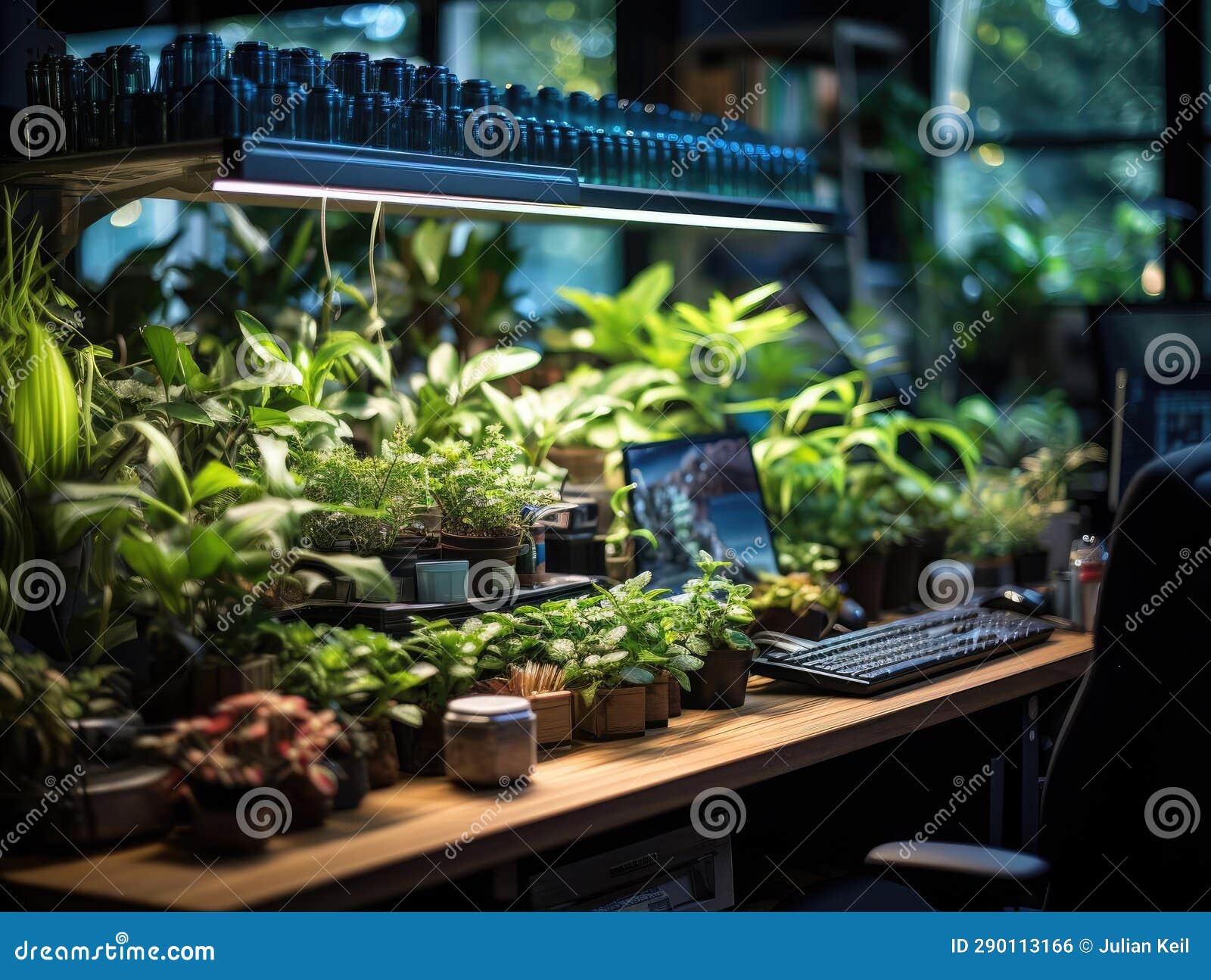 Bioluminescent Plants Light Up Office Workspace Stock Illustration ...
