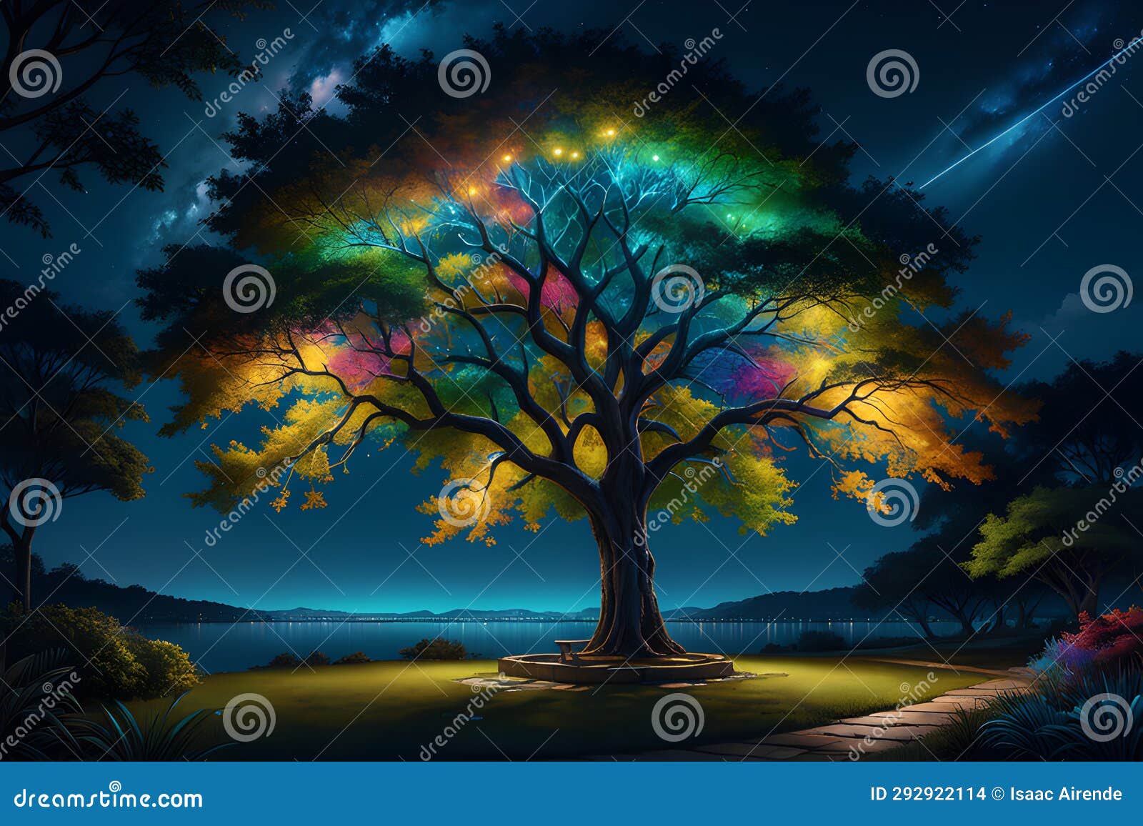 A Bioluminescent Tree and Its Branches Aglow Stands in the Midst of a ...