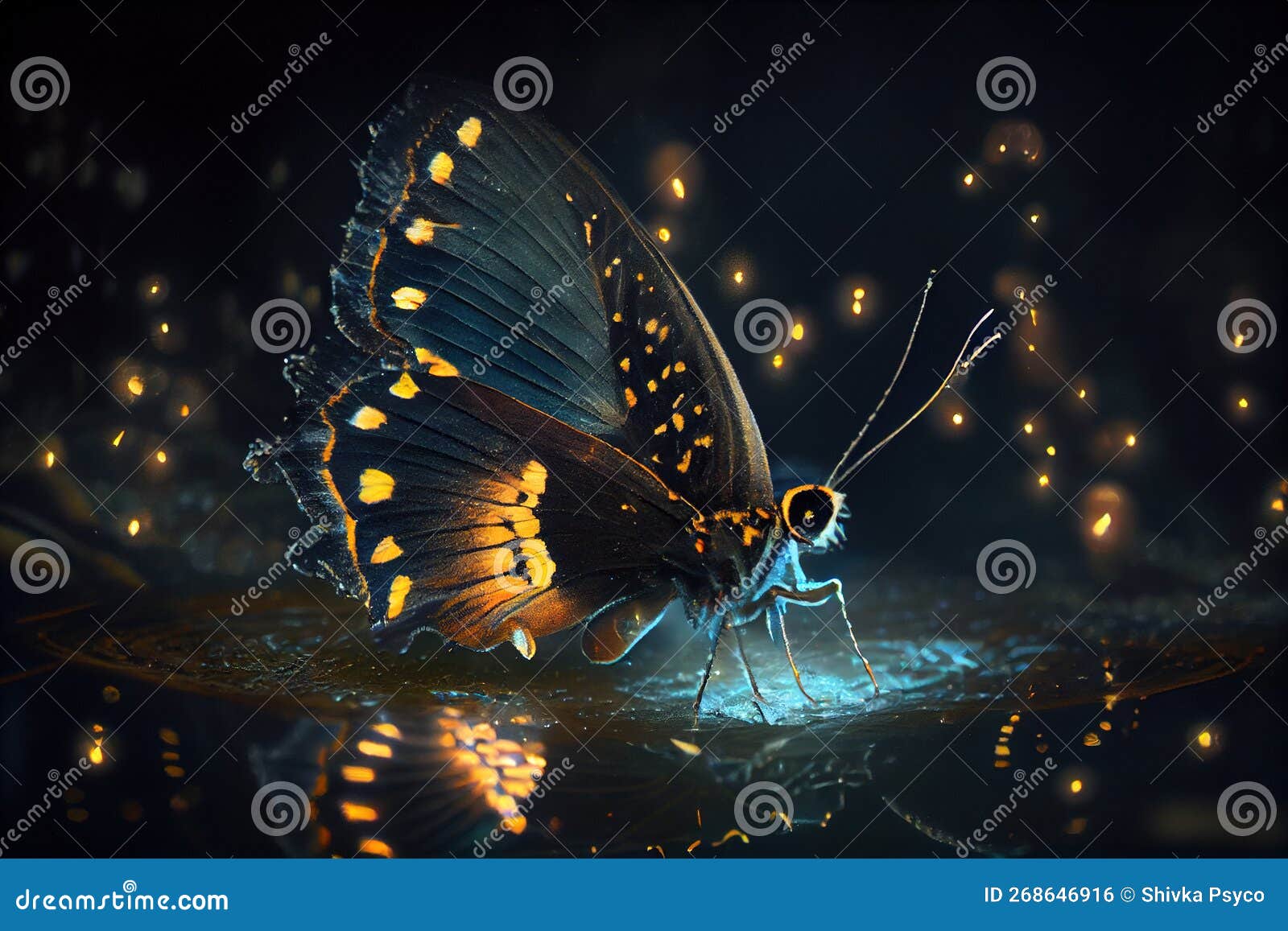 Bioluminiscent Butterfly on Water Fireflies 4k Stock Illustration ...
