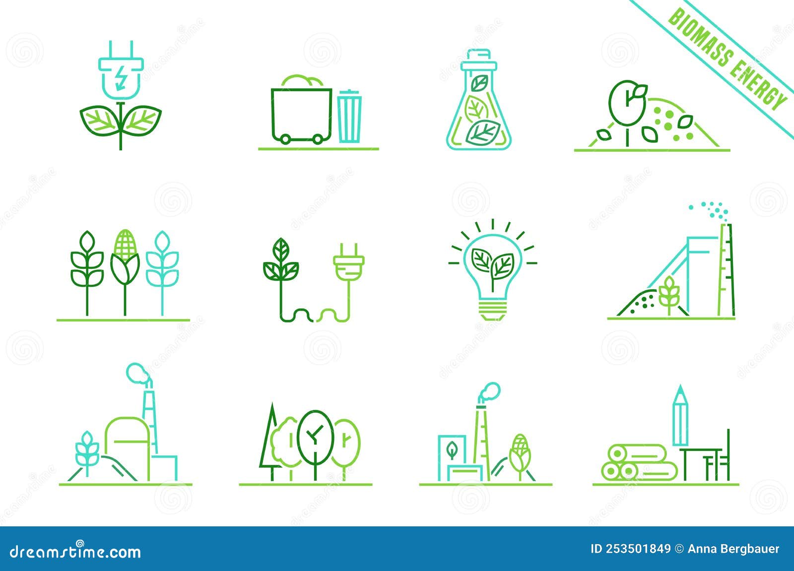 Biomass Renewable Energy Signs Collection Editable Vector Illustration
