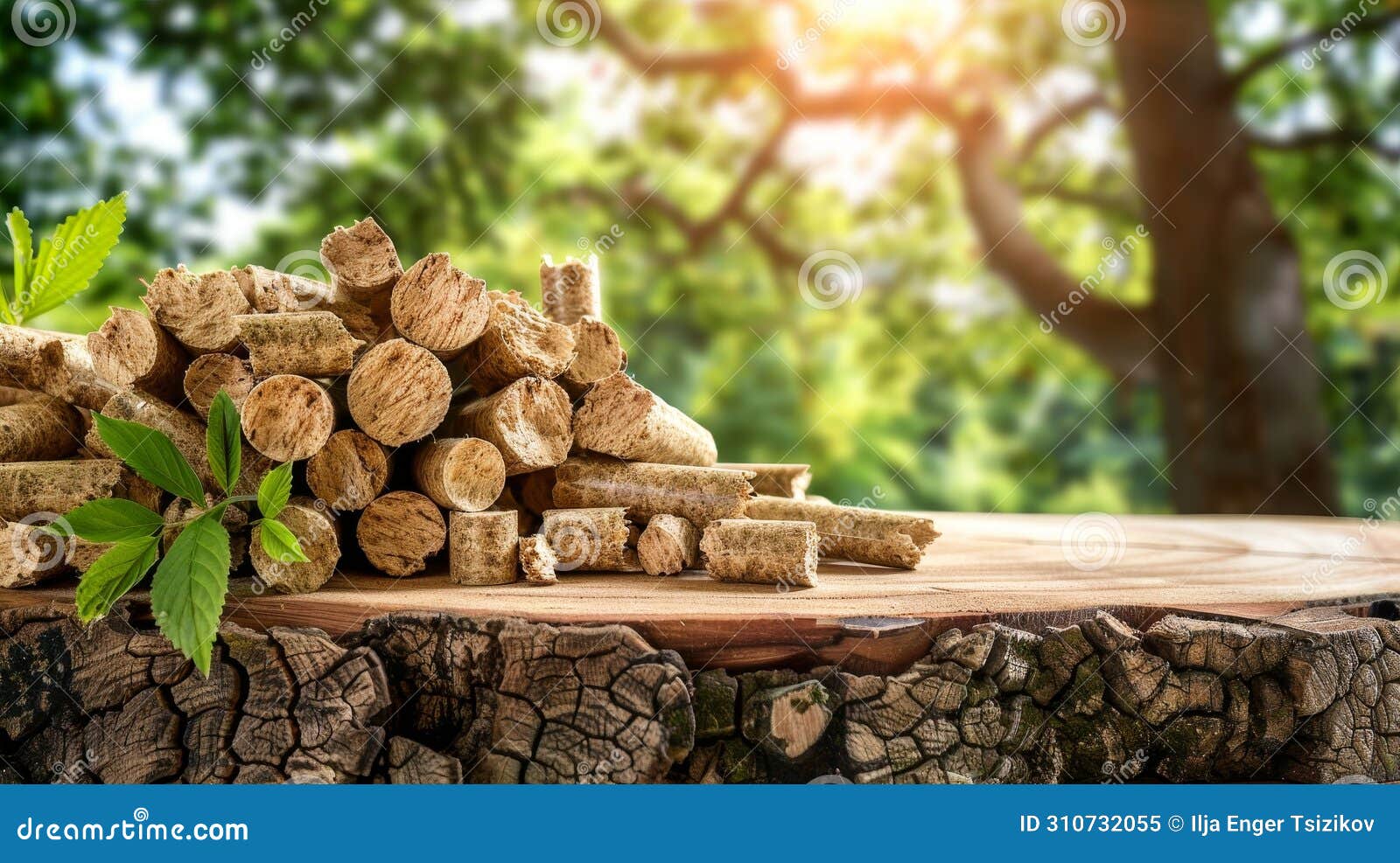 Biomass Wood Pellets Stack and Woodpile on Blurred Background with ...