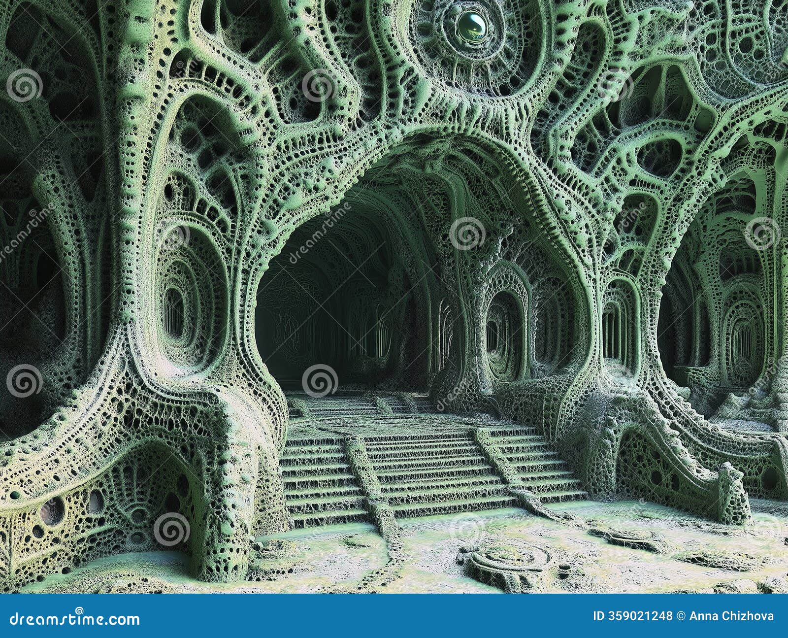 Biomechanical Interior with Arches. Alien Architecture. Stock ...