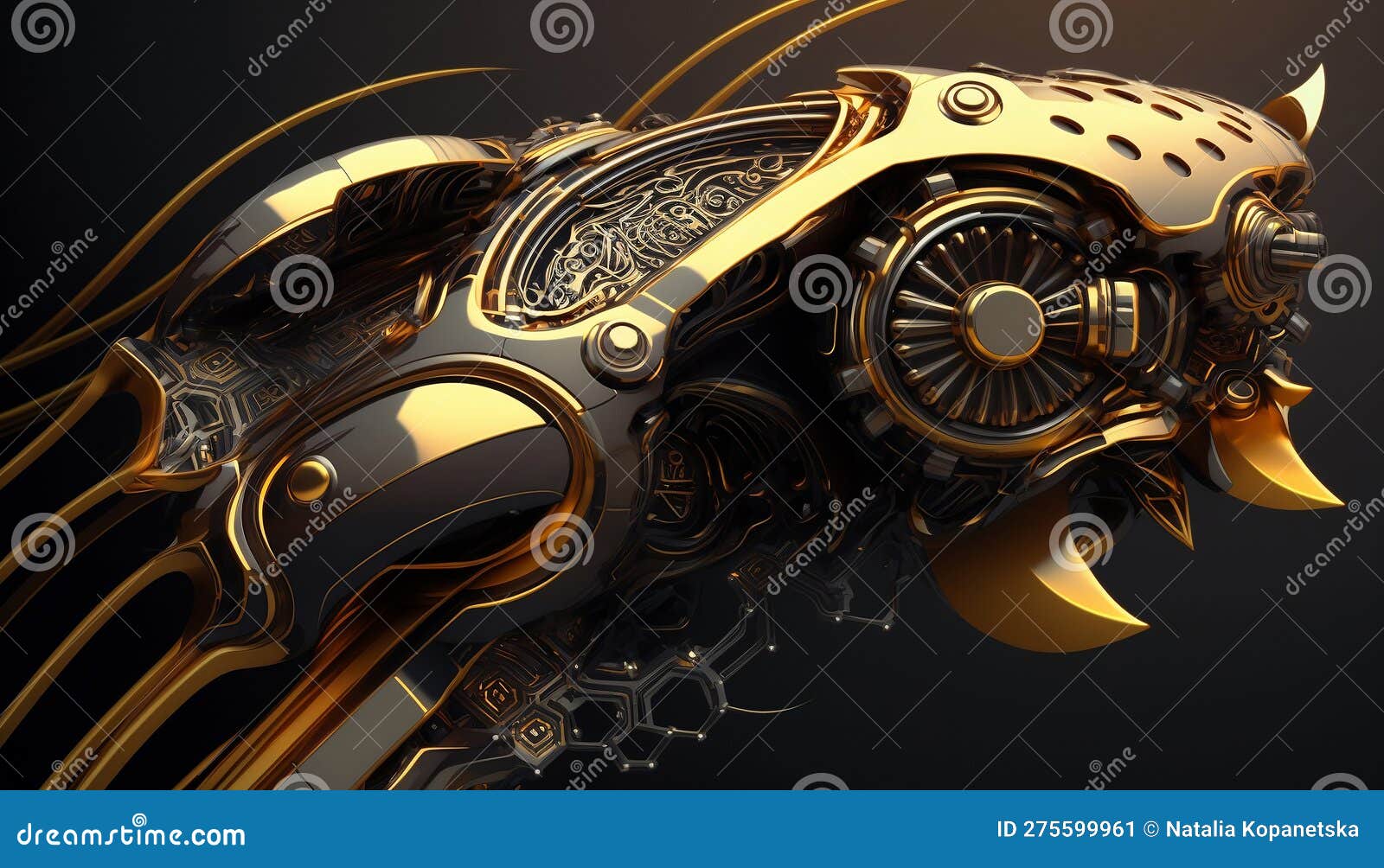 Biomechanical Robotic Element of the Golden Robot. Generated AI Stock ...