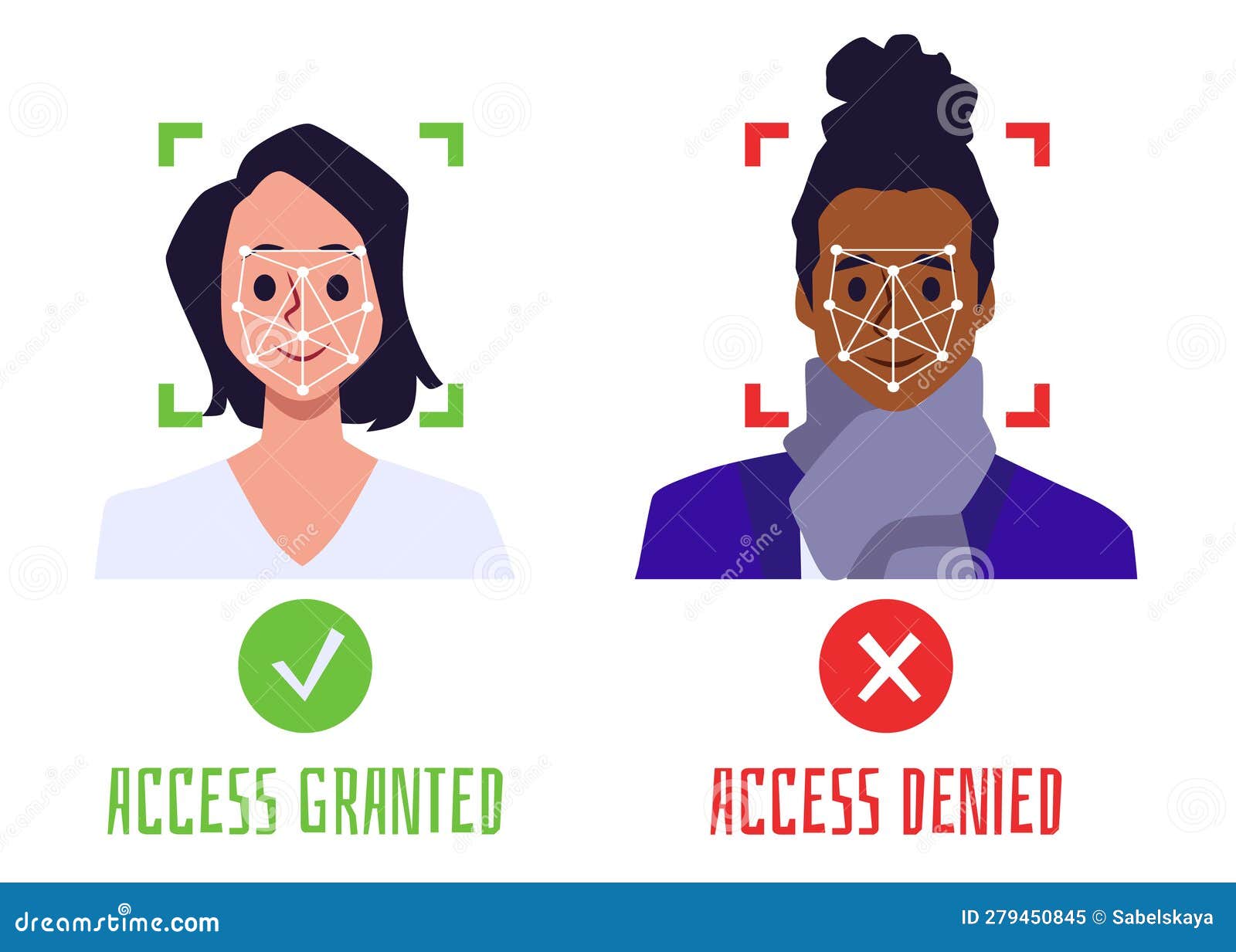 Biometric Access Face Scanning Technology Flat Vector Illustration ...
