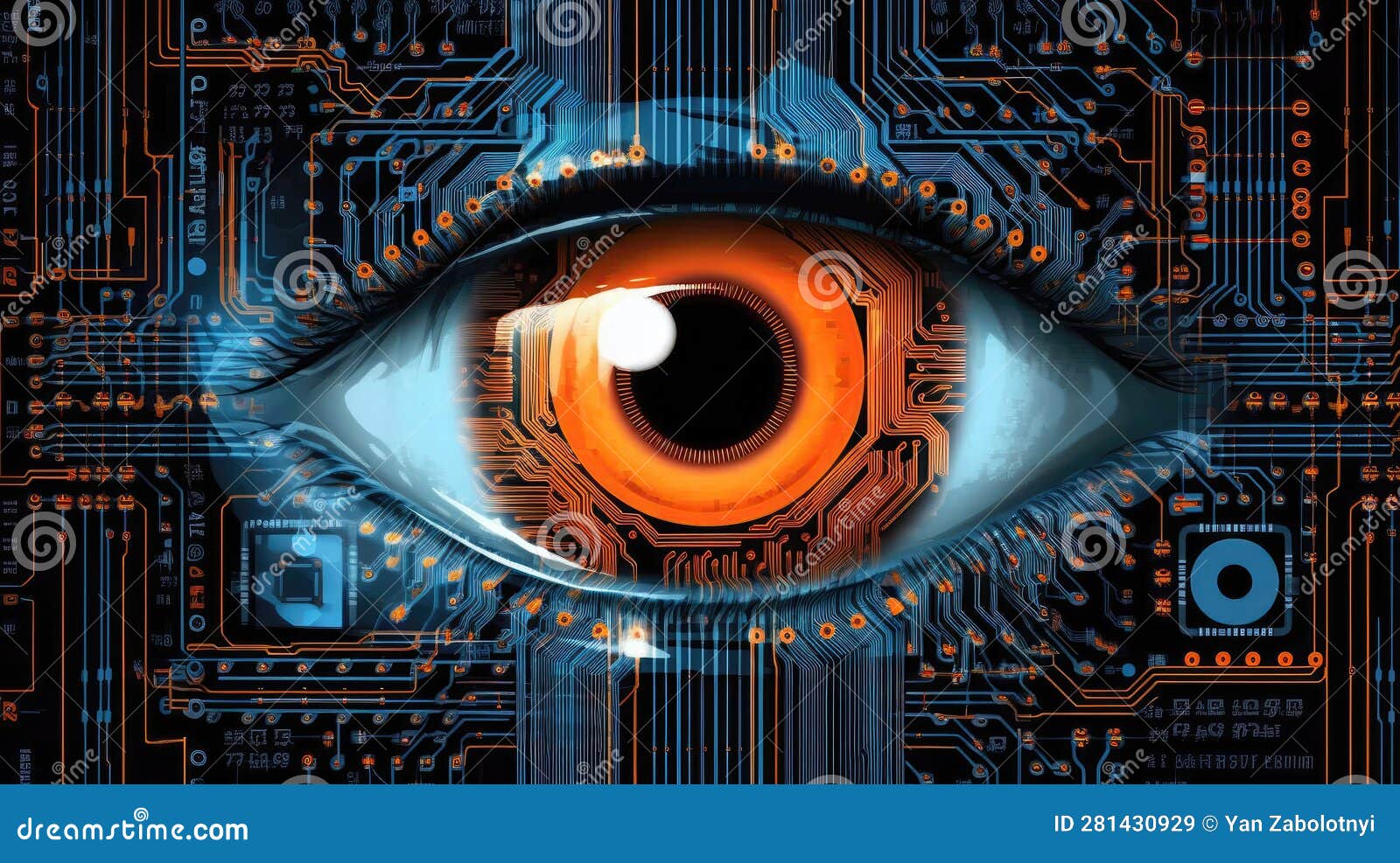Biometric Authentication Eye Scanning Circuit Board Background Blue ...