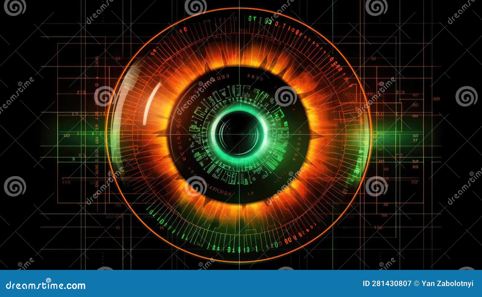 Biometric Authentication Eye Scanning Trading Chart Background Green ...