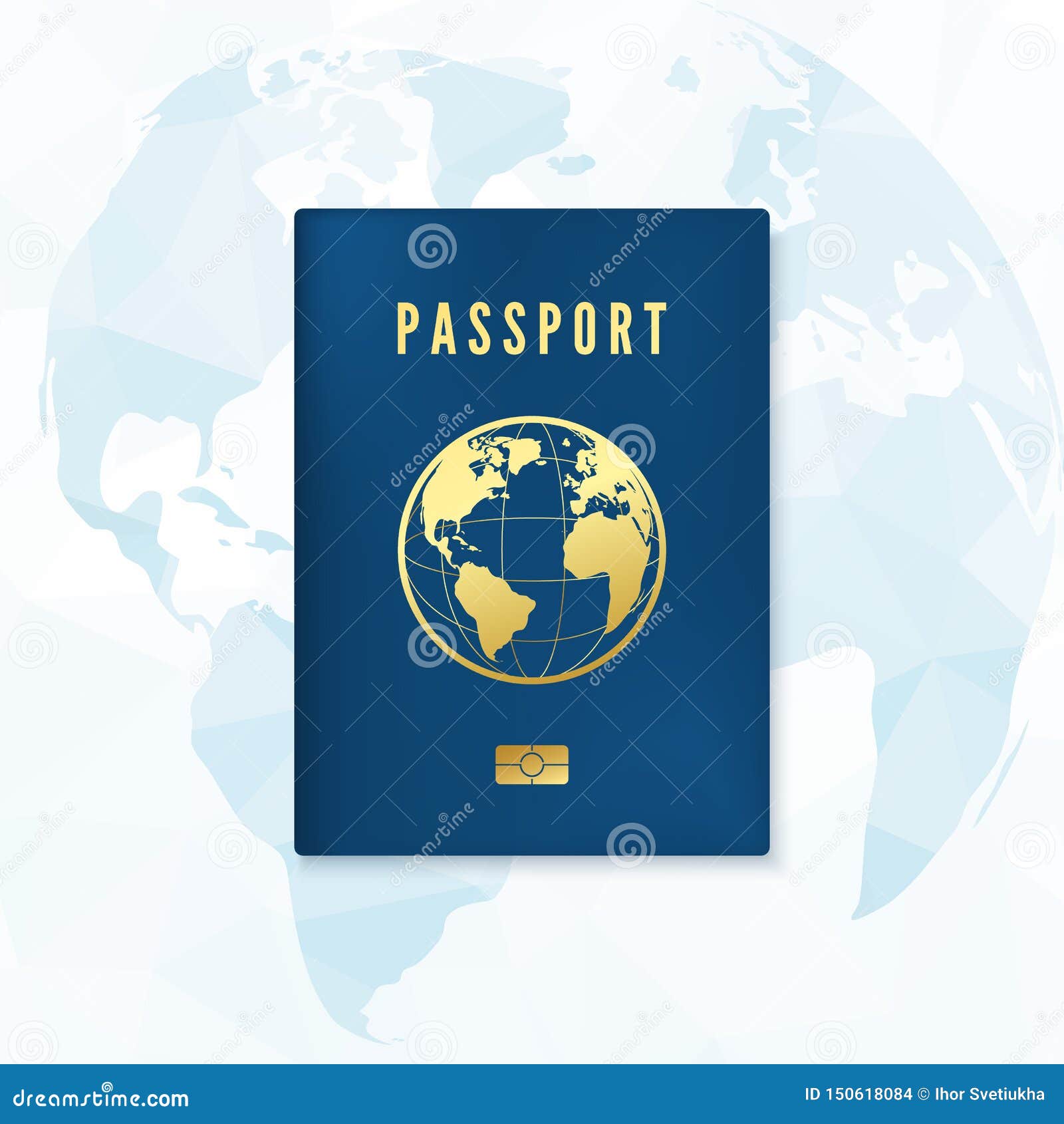 Biometric Blue Passport Cover Template. Identity Document with Digital ...