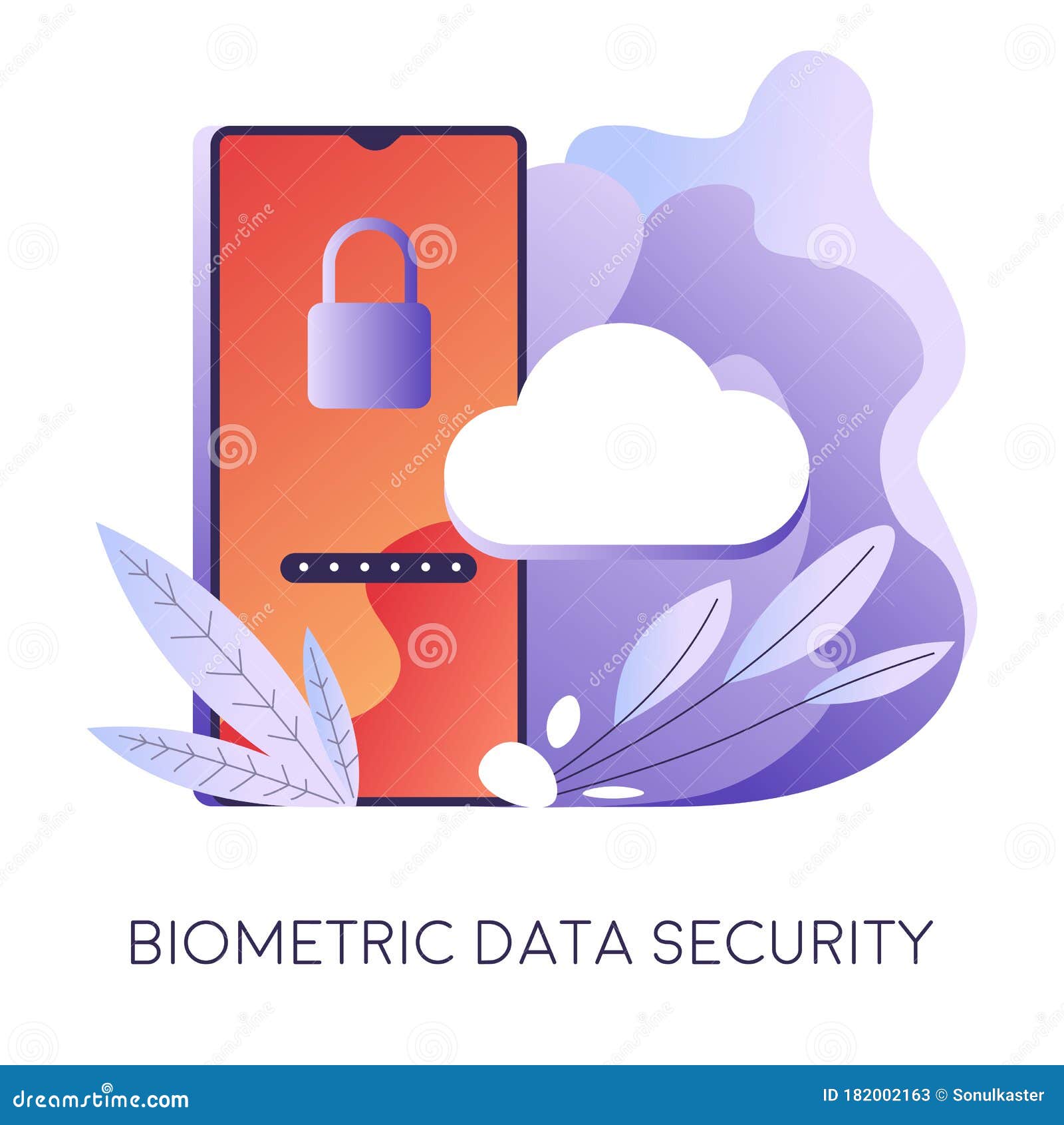 Biometric Data Security, Smartphone with Lock and Foliage Stock Vector ...