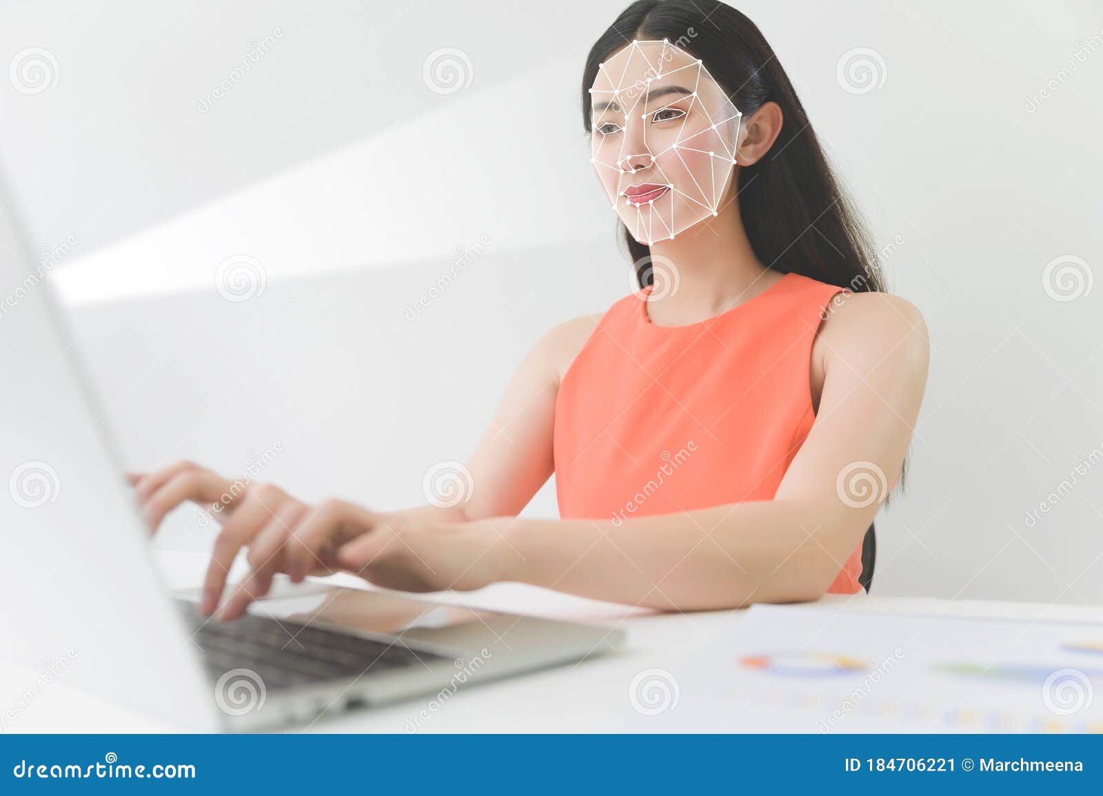 Biometric Facial Recognition on Computer Laptop Stock Image - Image of ...