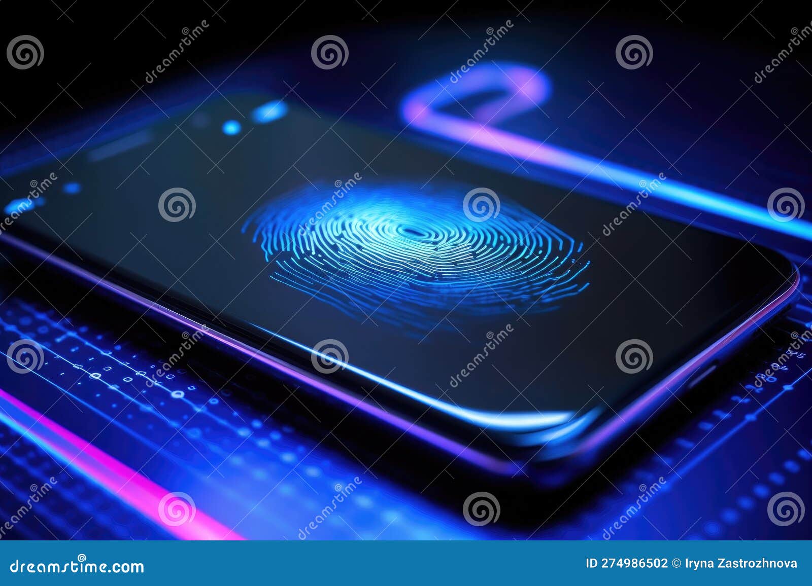 Biometric Fingerprint Blue Color on the Phone. Generative AI Stock ...