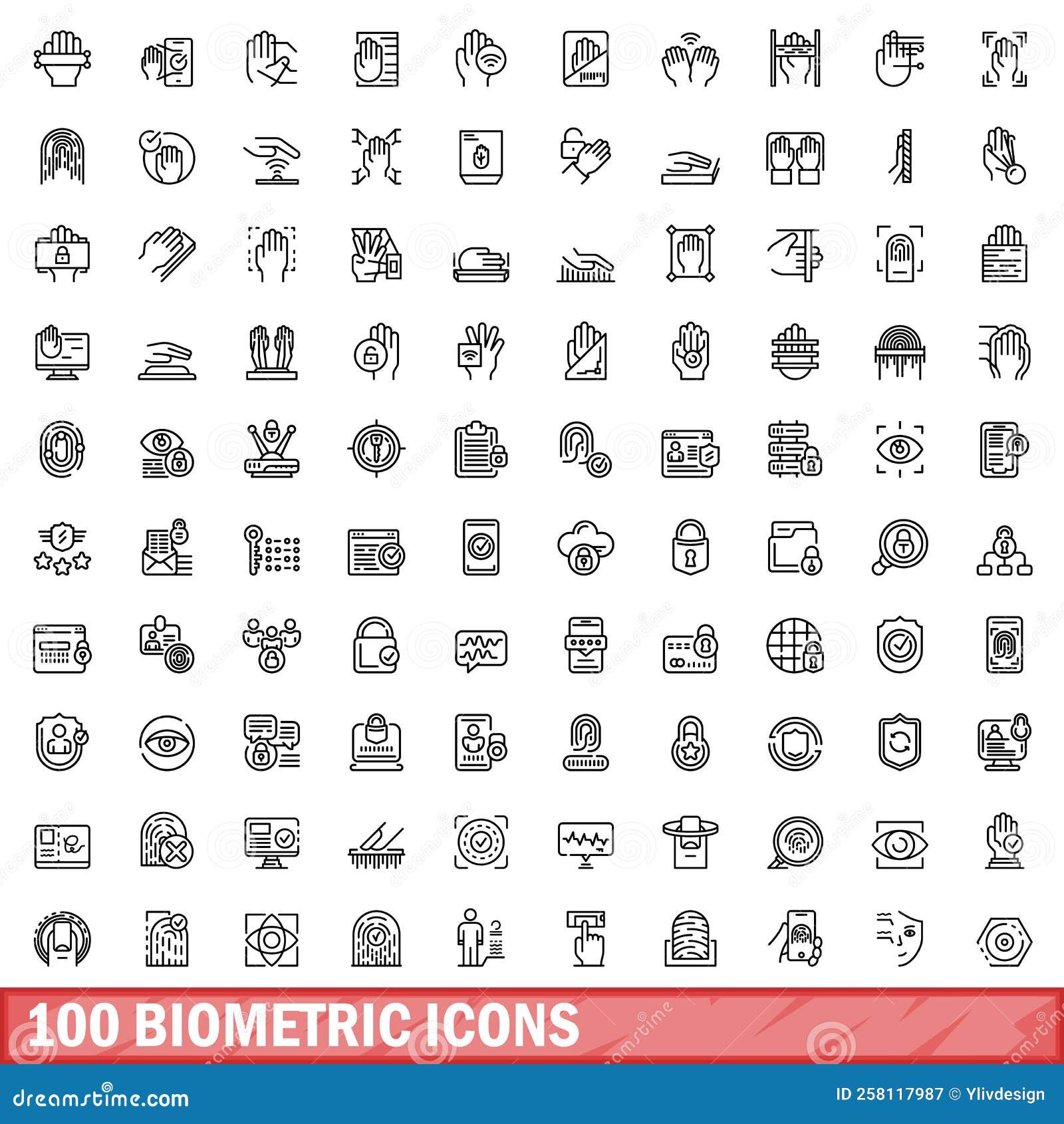 100 Biometric Icons Set, Outline Style Stock Vector - Illustration of ...