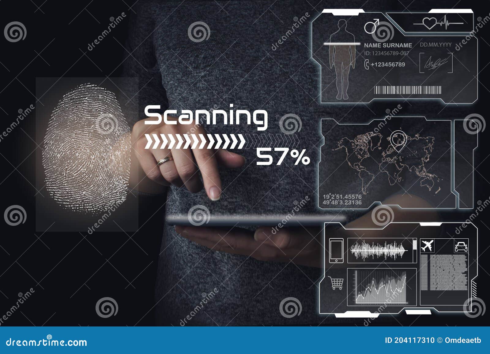 Biometric Identification Concept with Fingerprints. Software Detection ...
