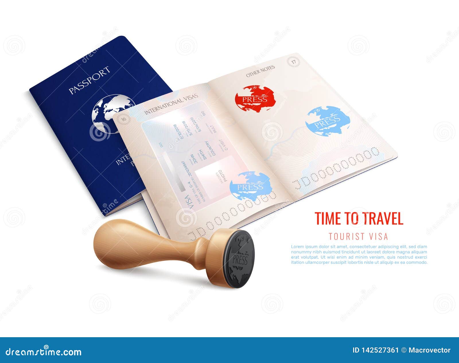 Biometric Passport Visa Stamps Realistic Stock Vector Illustration Of