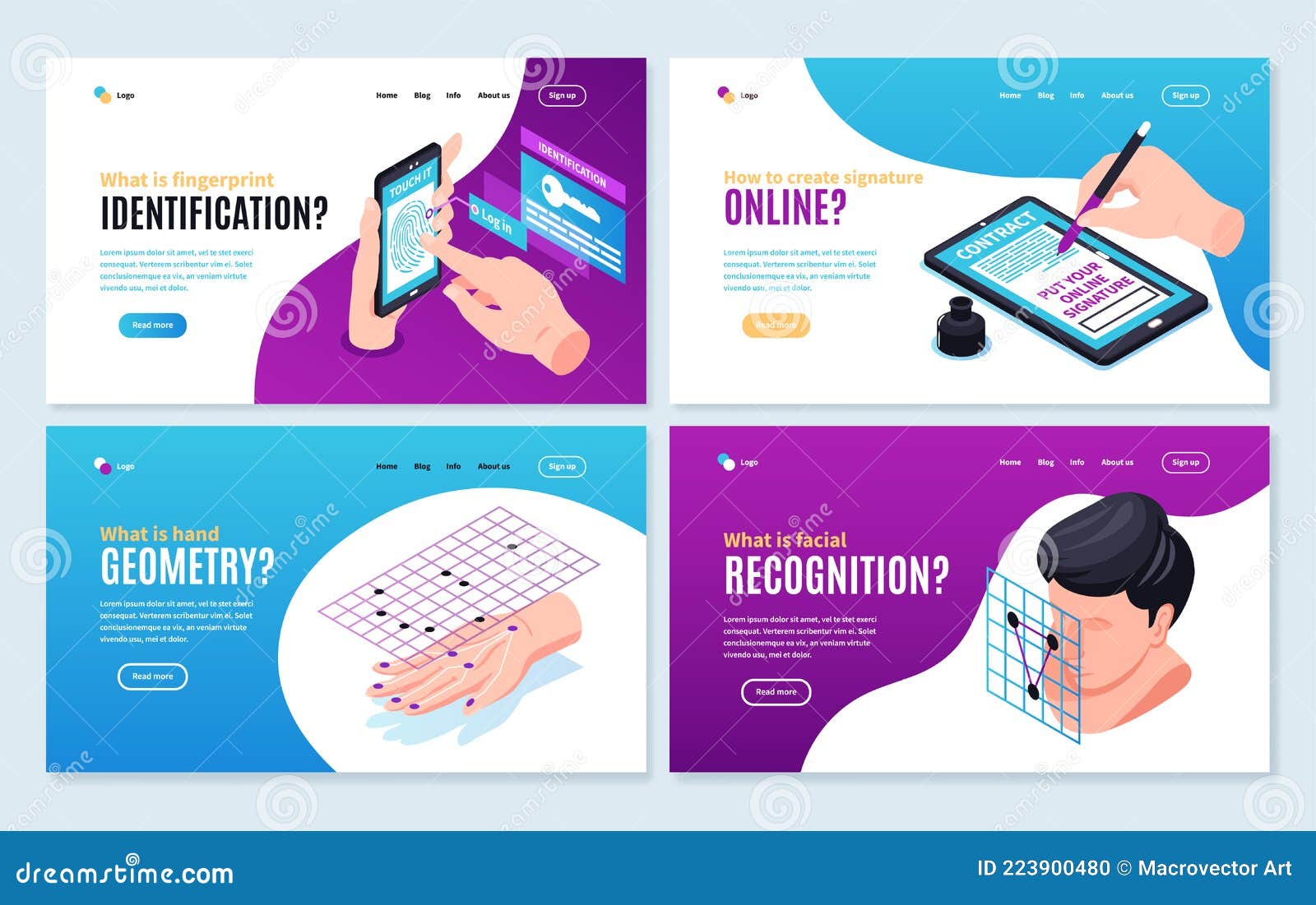 Isometric Biometric Identification Template Vector Illustration ...
