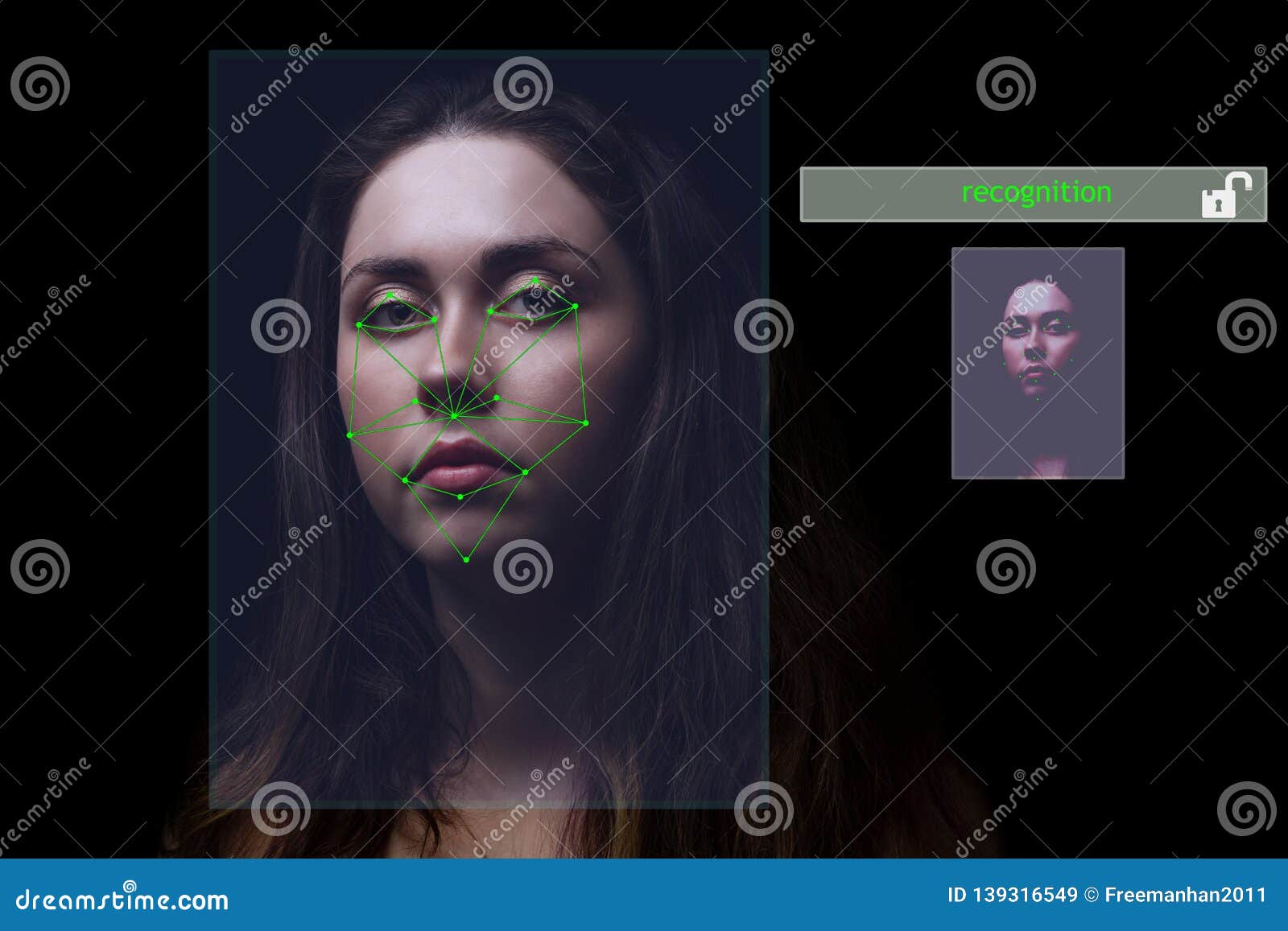Biometric Scan of a Beautiful Girl`s Face Stock Image - Image of media ...