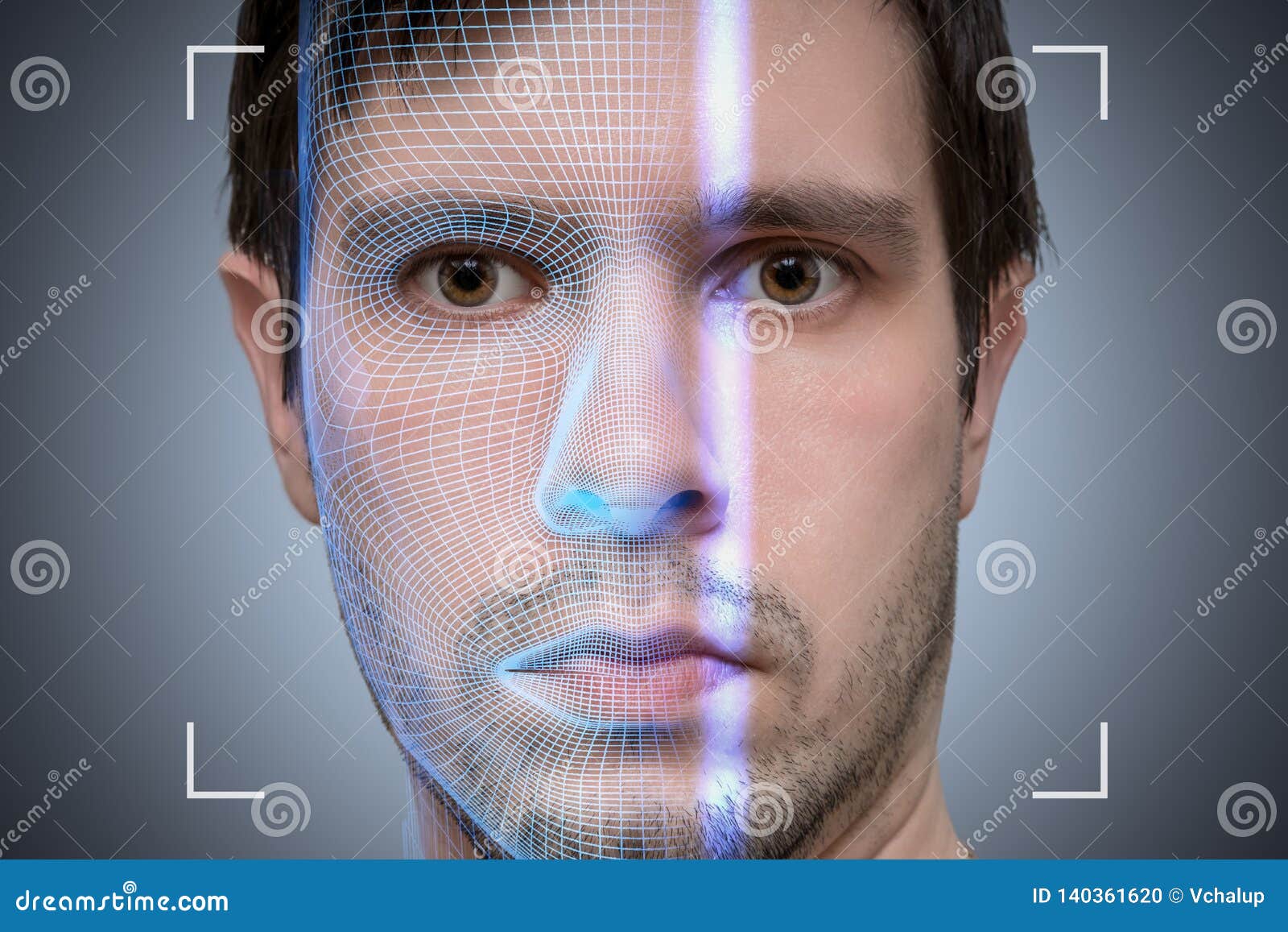 Biometric Scanner is Scanning Face of Young Man. Artificial ...