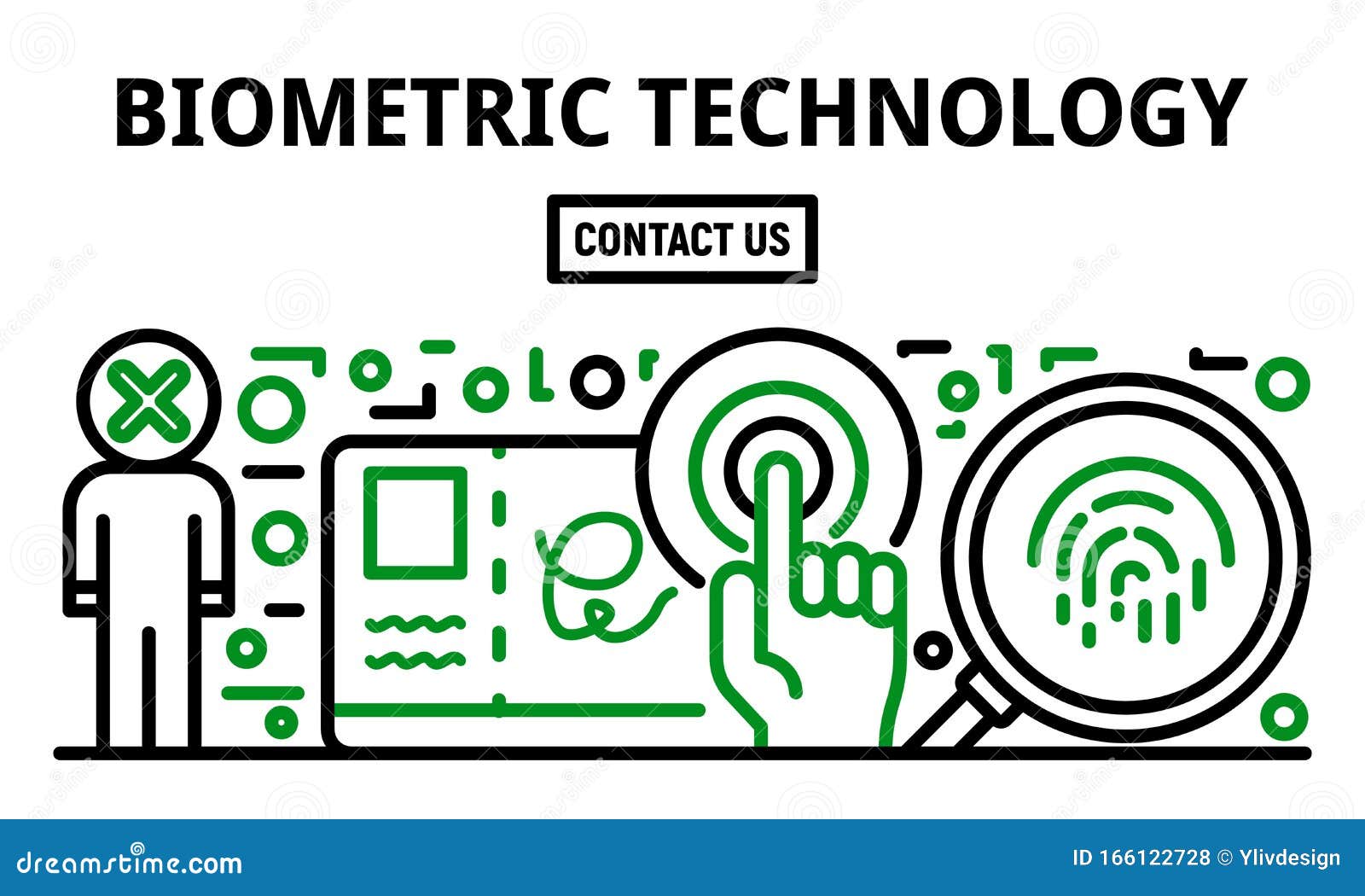 Biometric Technology Banner, Outline Style Stock Vector - Illustration ...