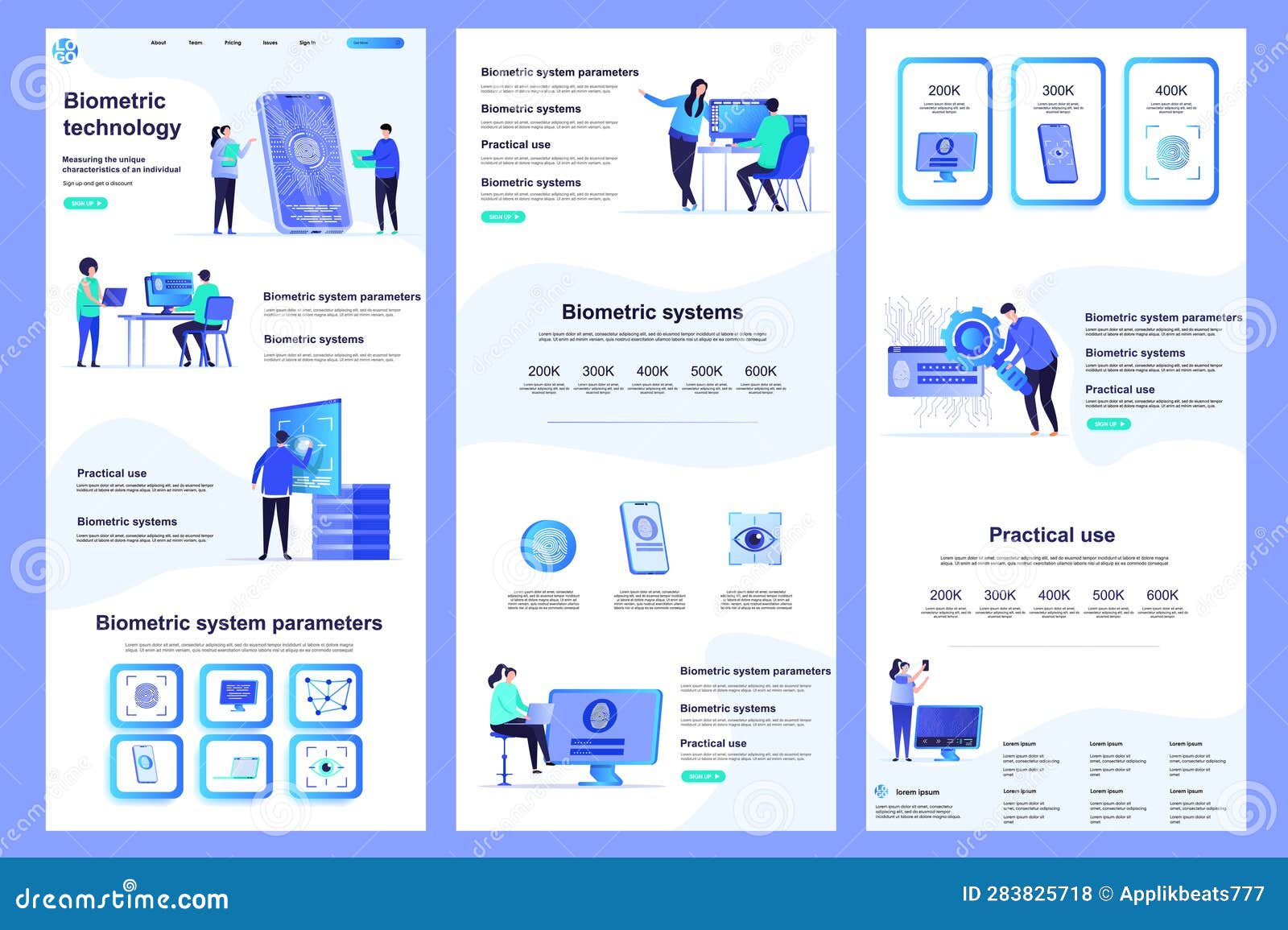 Biometric Technology Flat Landing Page. Biometrics Authentication and ...