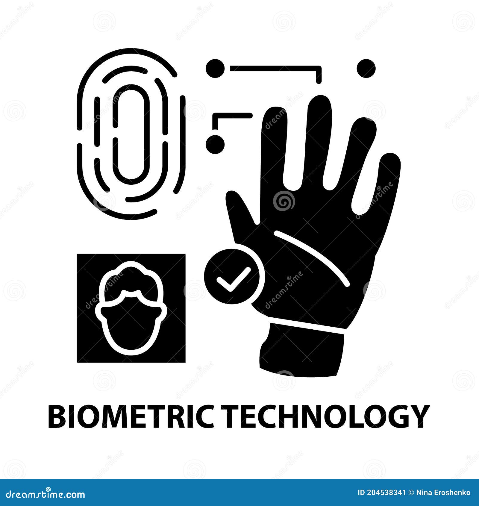 Biometric Technology Icon, Black Vector Sign with Editable Strokes ...