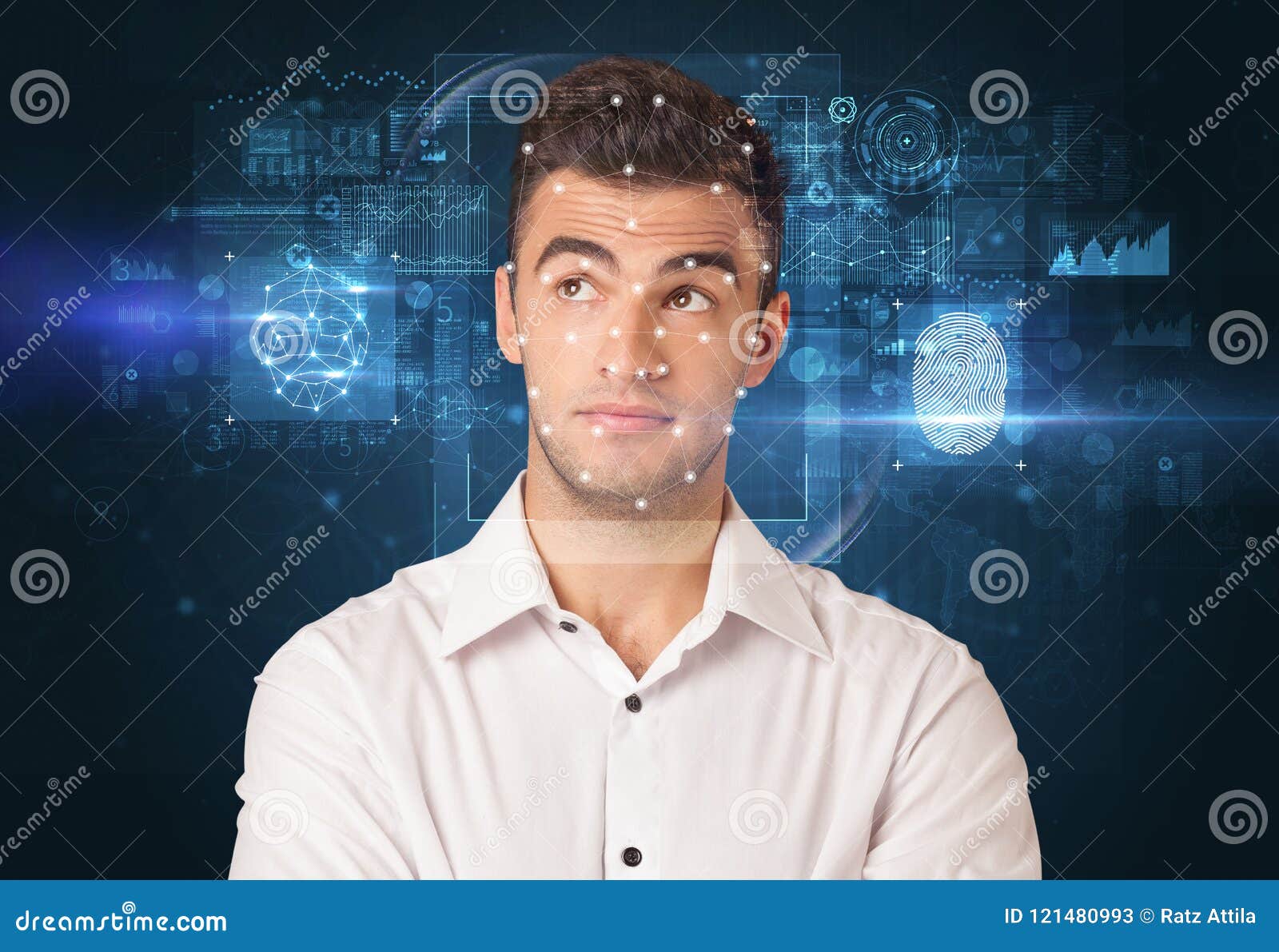 Face and Fingerprint Detection Concept Stock Image - Image of blue ...