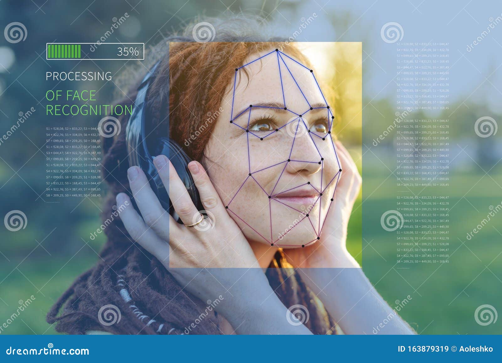Biometric Verification Of A Modern Young Woman New Technology Of Face