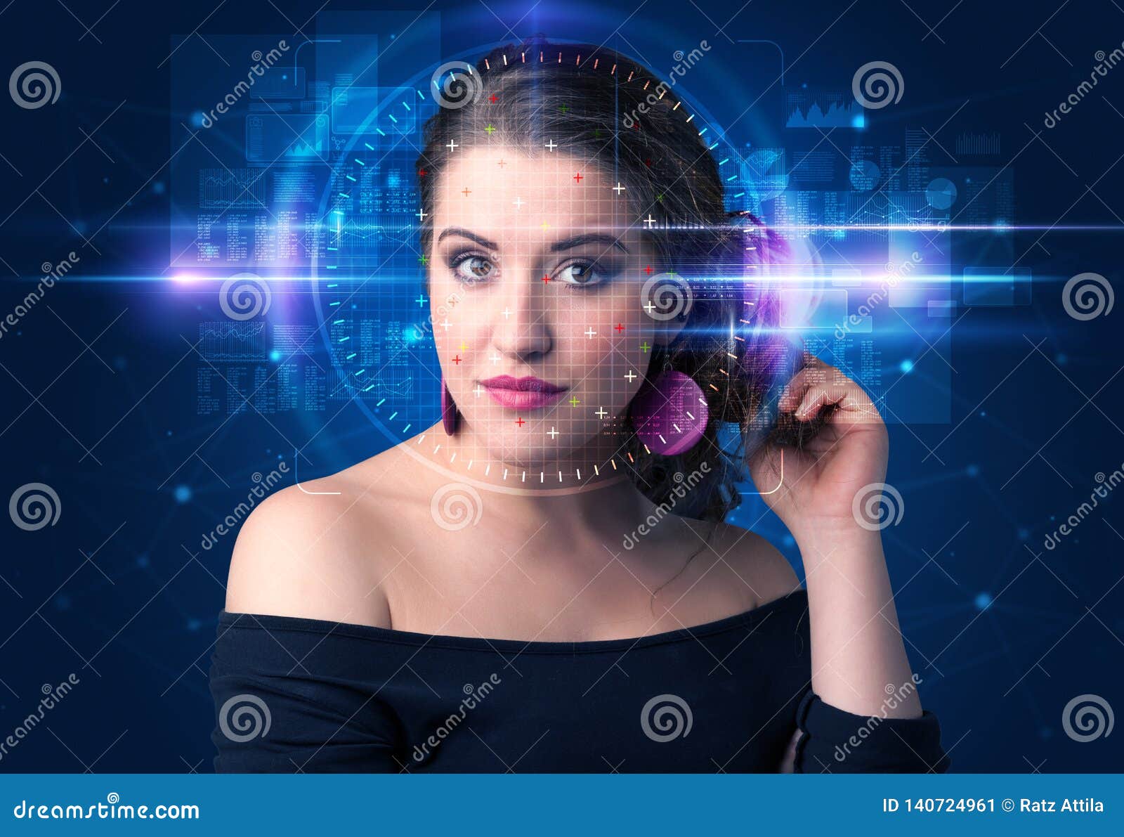 Biometric Verification - Woman Face Detection Stock Image - Image of ...