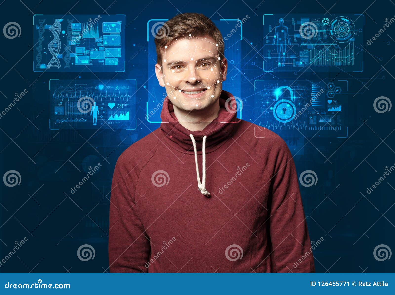 Young man face recognition stock image. Image of protection - 126455771