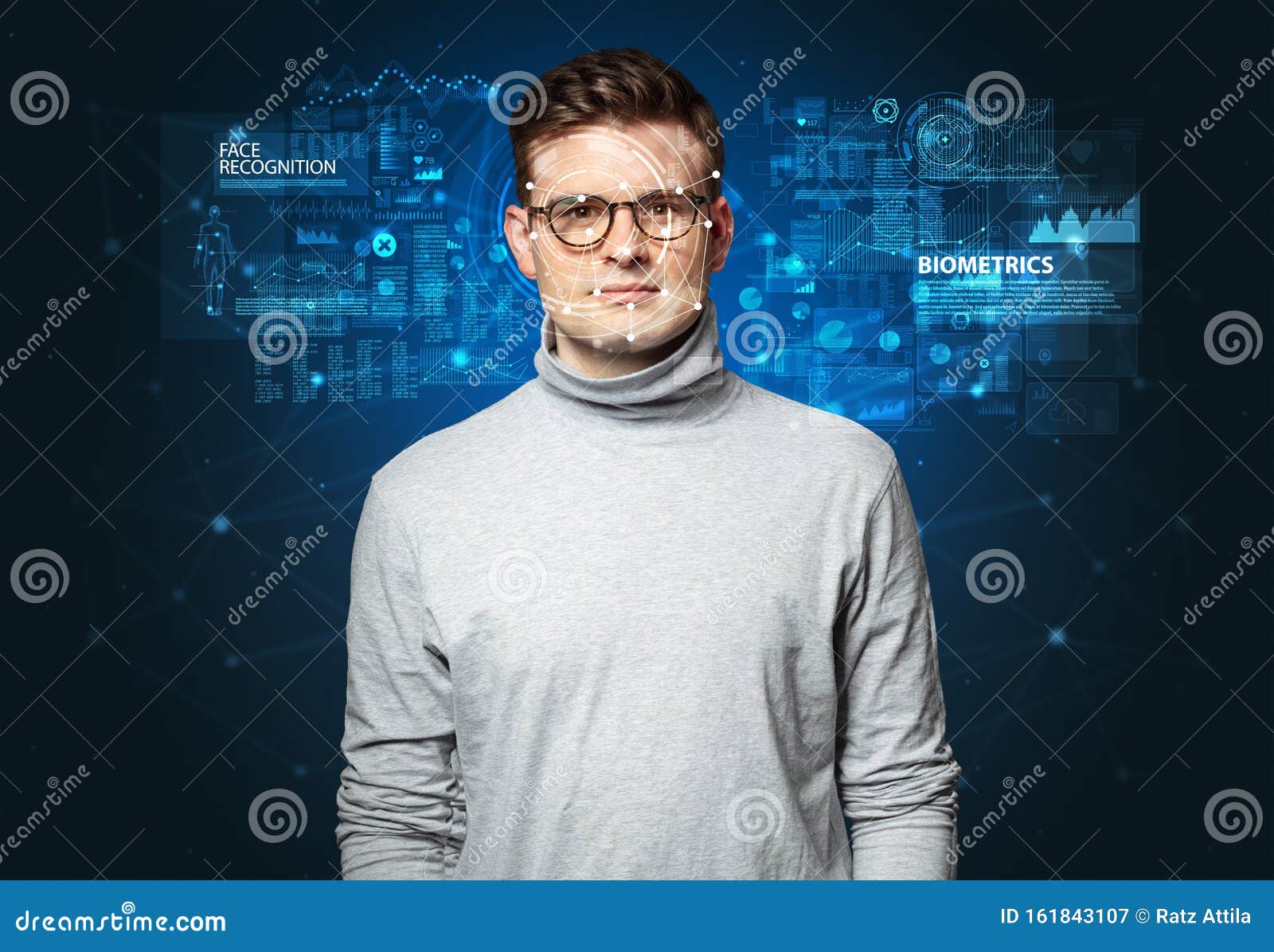 Young Man Face Recognition Concept Stock Image - Image of recognition ...