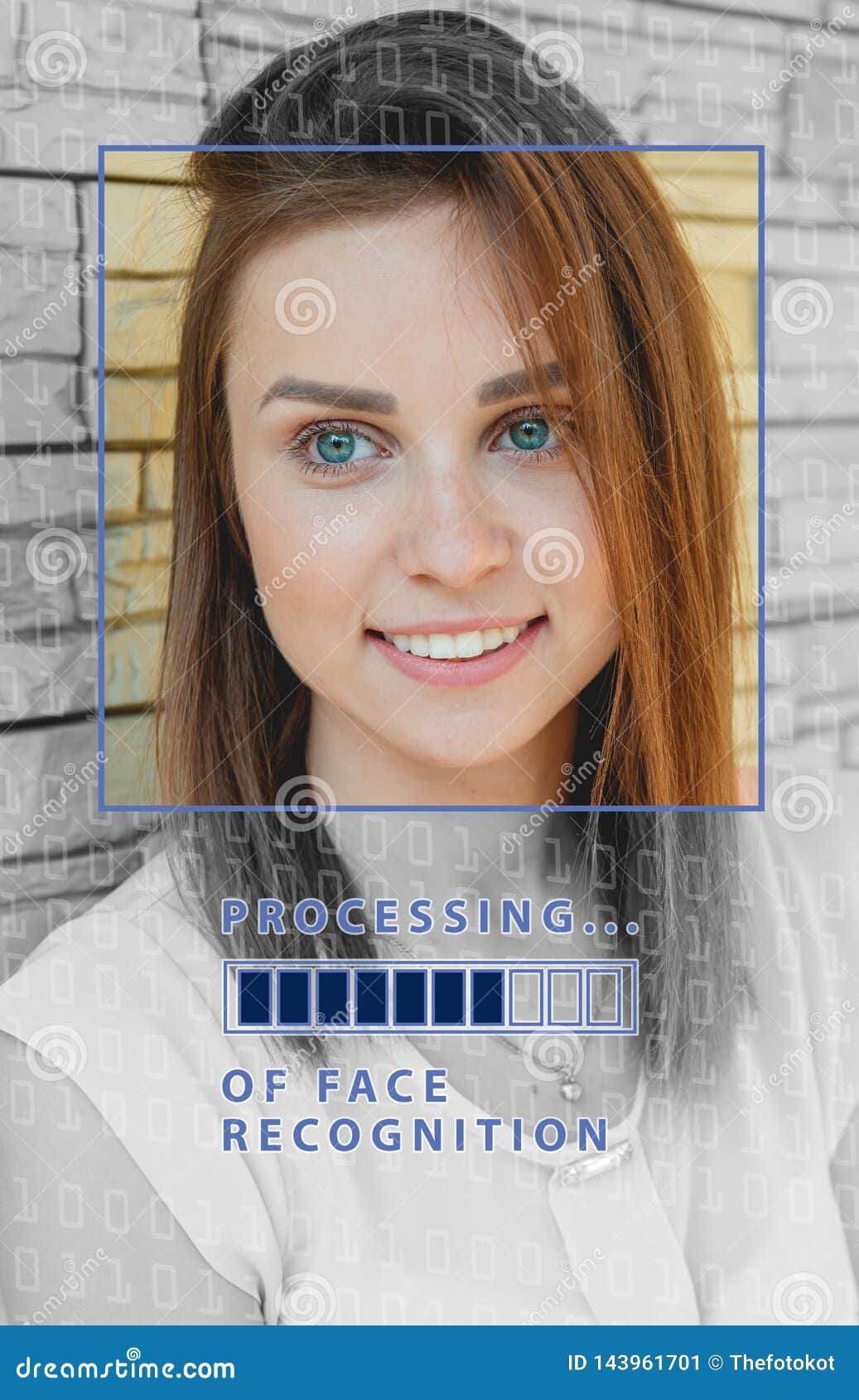 Biometric Verification Young Woman With Status Bar The Concept Of A