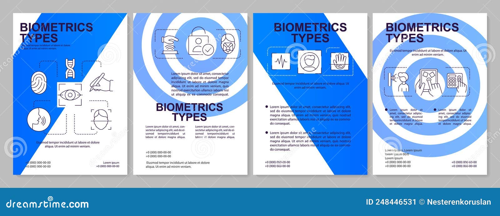 Biometrics Types Blue Brochure Template Stock Vector - Illustration of ...