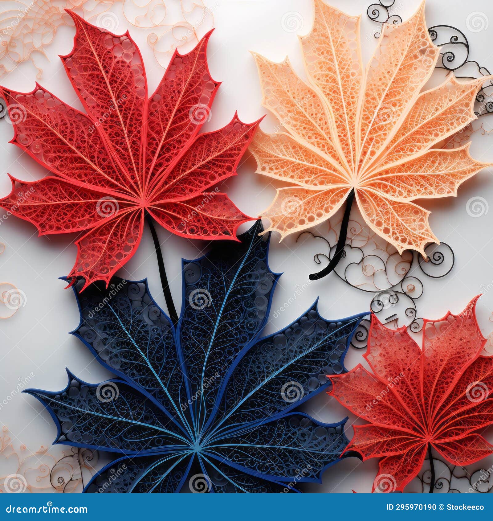 Biomimicry-inspired Maple Leaf Background with Quilling Patterns Stock ...