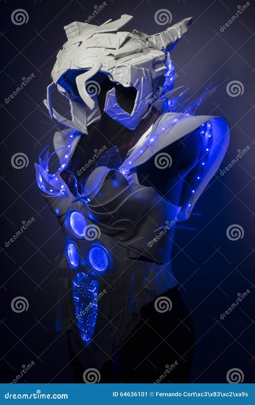 Bionic Armor with Blue LED Lights and Plastic Materials Stock Image ...