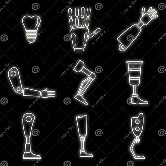 Bionic Artificial Limbs Icons Set Vector Neon Stock Illustration ...