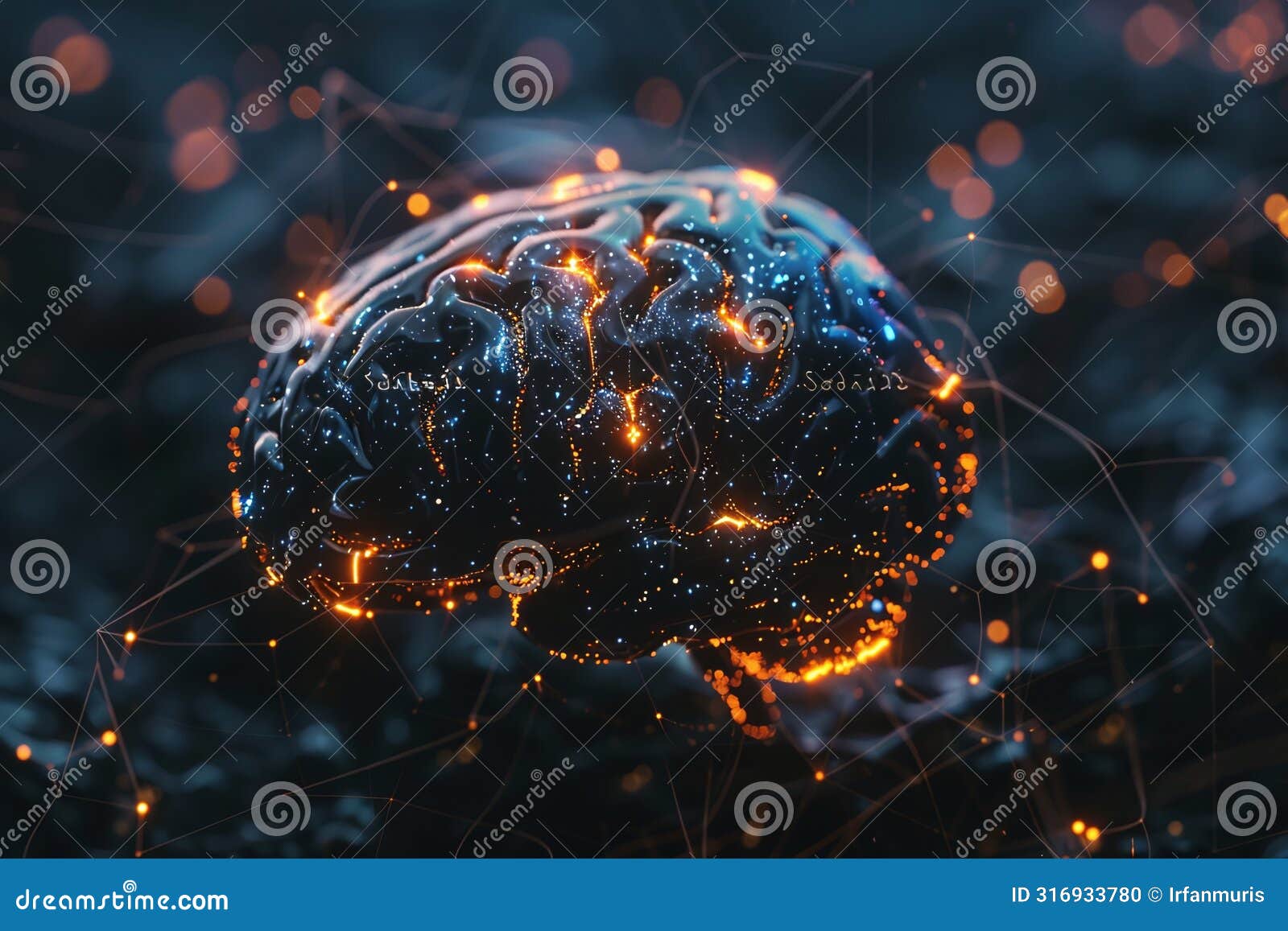 Bionic Brain with Glowing Neuron Synapses Stock Illustration ...