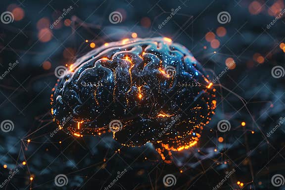 Bionic Brain with Glowing Neuron Synapses Stock Illustration ...