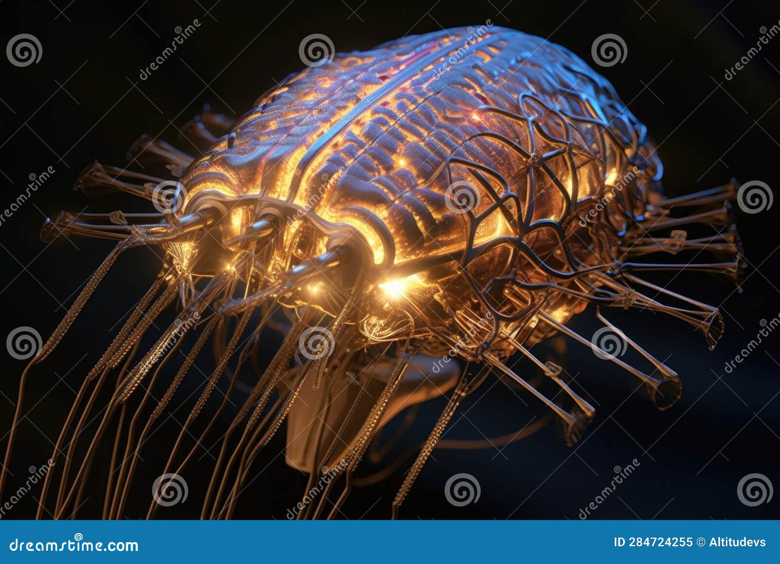 Bionic Brain Implant with Glowing Neural Connections Stock Illustration ...