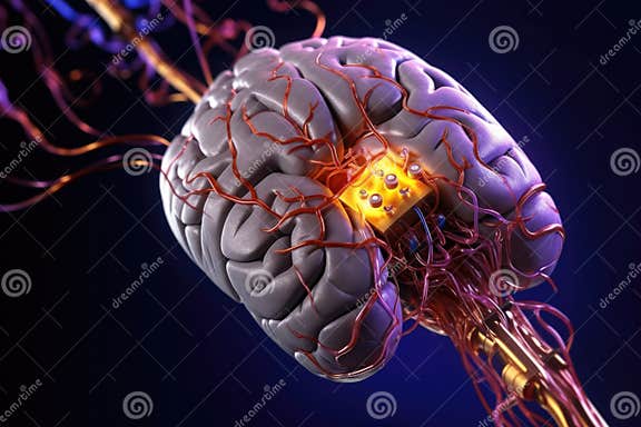 Bionic Chip Implanted in Brain for Ai Integration Stock Image - Image ...