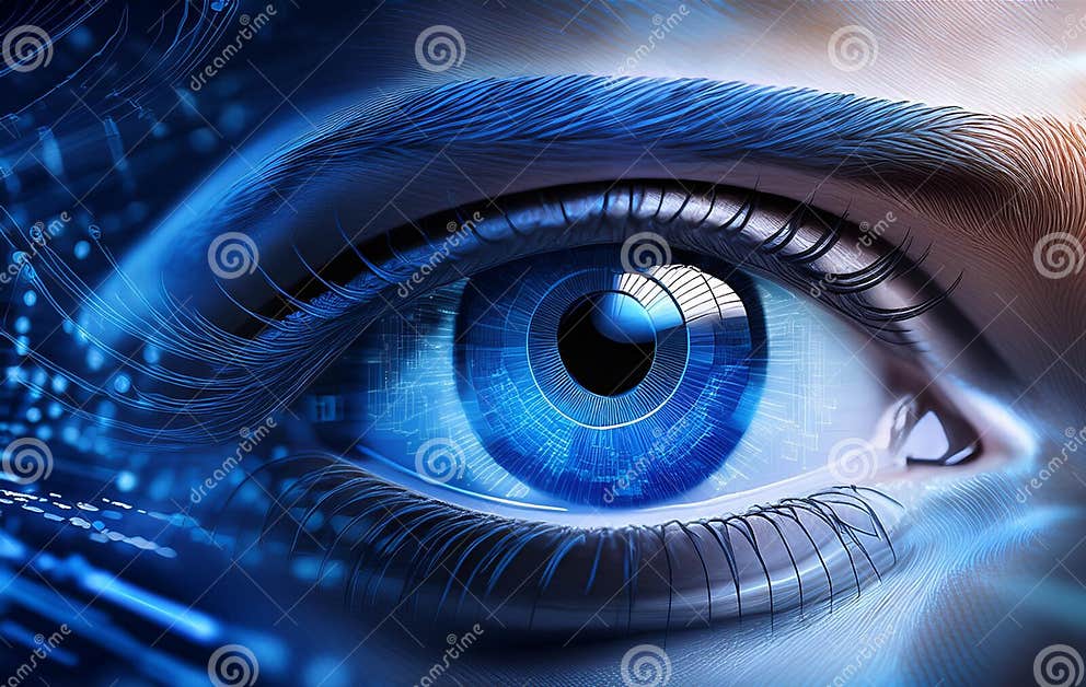 A Bionic Eye with a Blue Iris and Detailed Elements. Stock Illustration ...