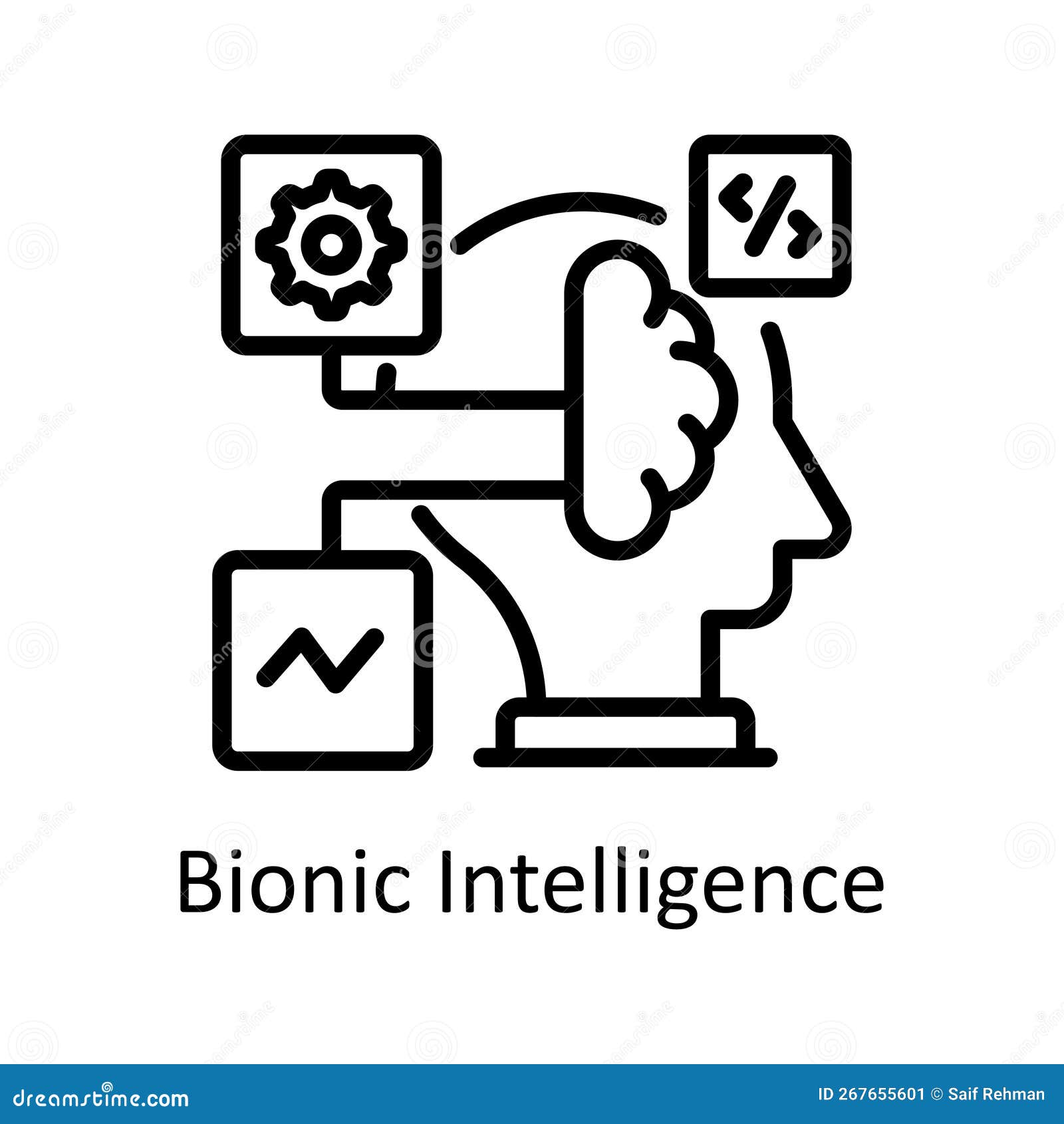 Bionic Intelligence Vector Outline Icon Design Illustration. Artificial ...