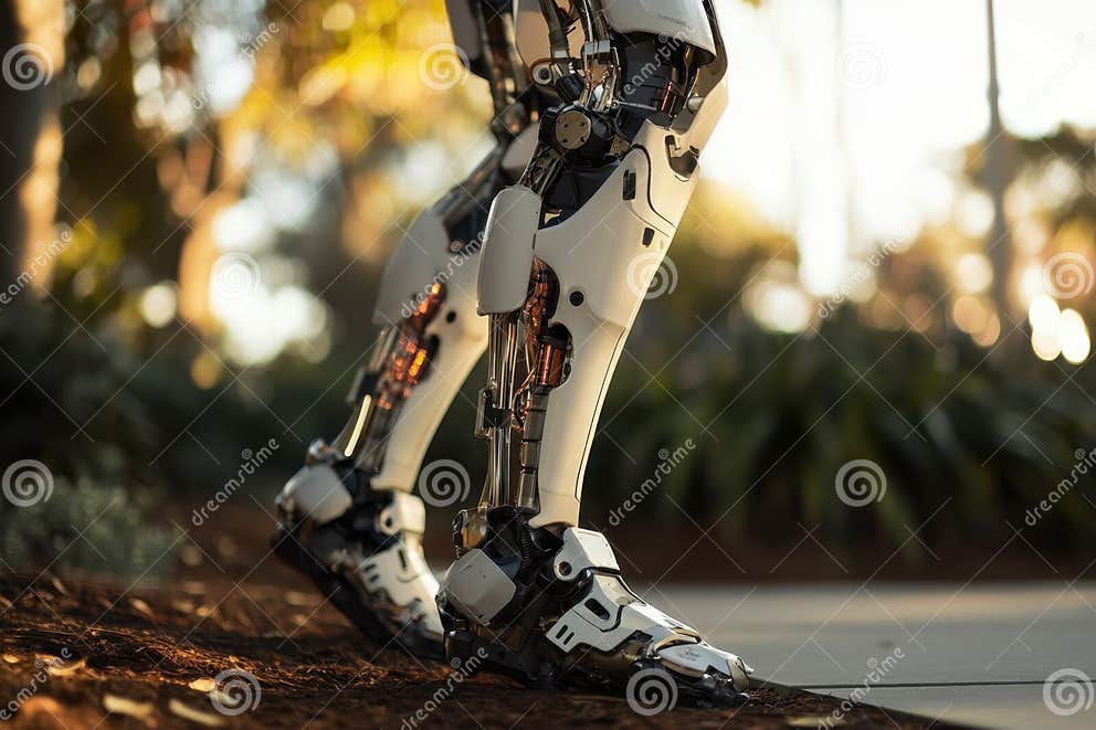 Advanced Bionic Legs Taking Steps in a Sunny Park Setting Stock Image ...