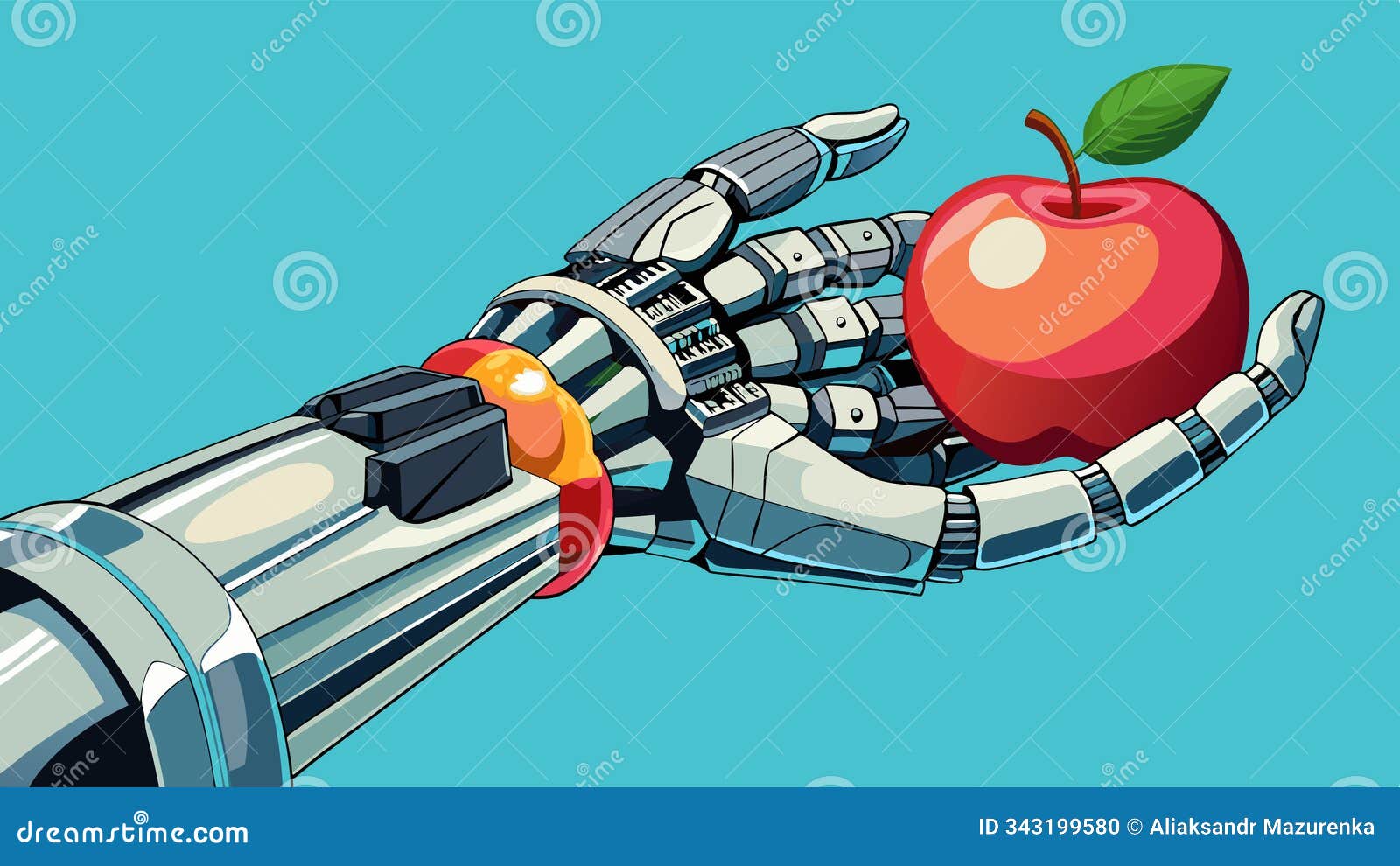 Bionic Medical Hand Prosthesis, Holding Bite of Apple. Metallic Robot ...