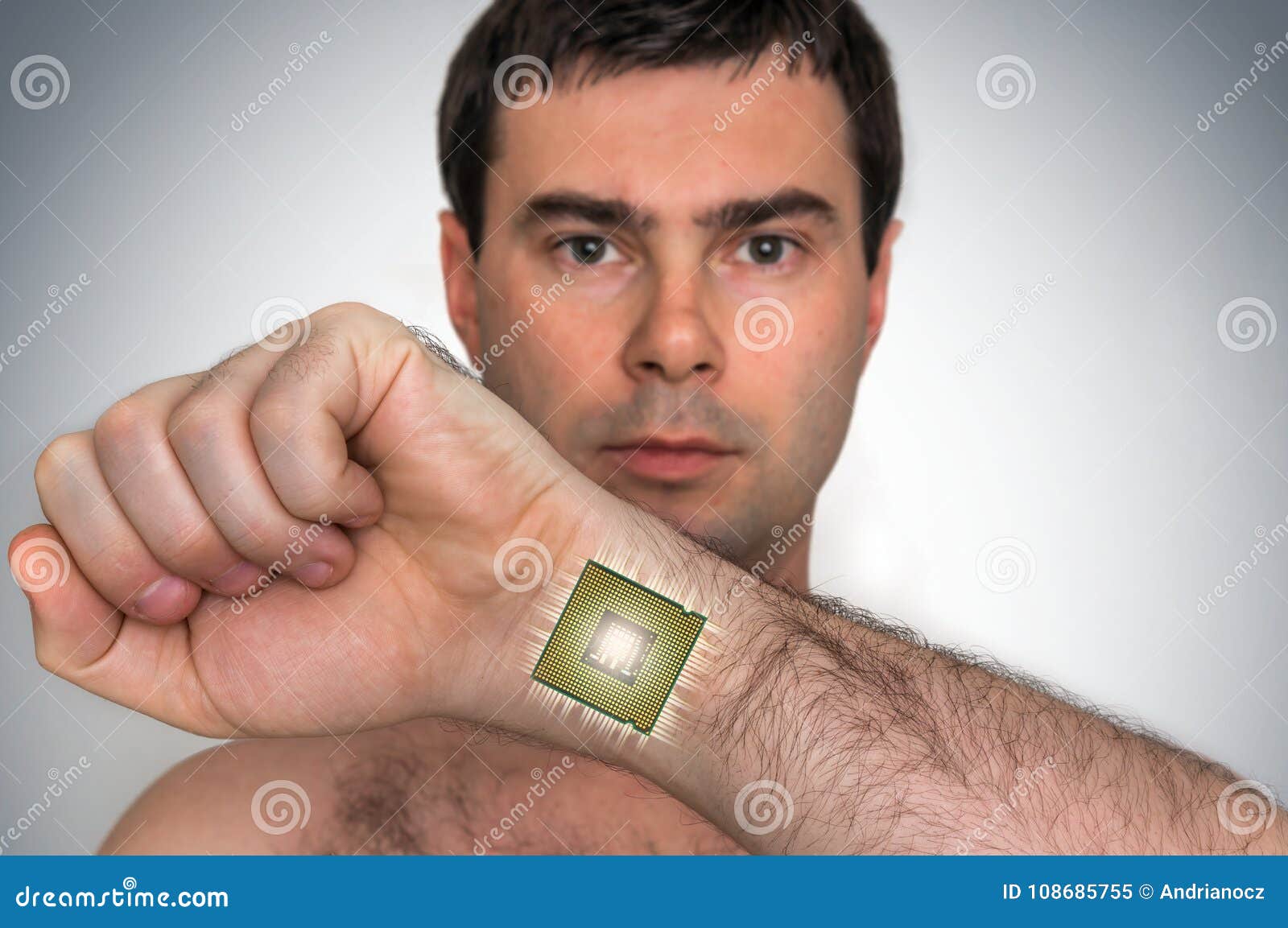 Bionic Microchip Processor Inside Male Human Body Stock Image - Image ...