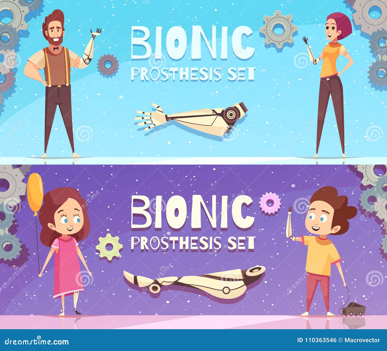Bionic Prosthesis Banners Set Stock Vector - Illustration of decorative ...