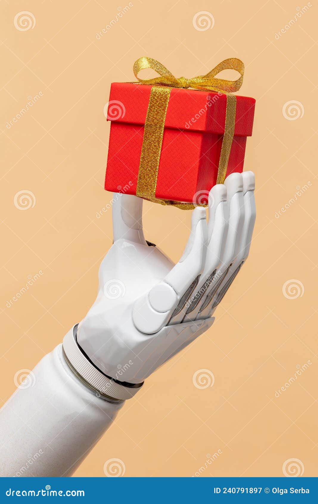 A Bionic Prosthetic Arm or Forearm in White on a Beige Background Holds ...