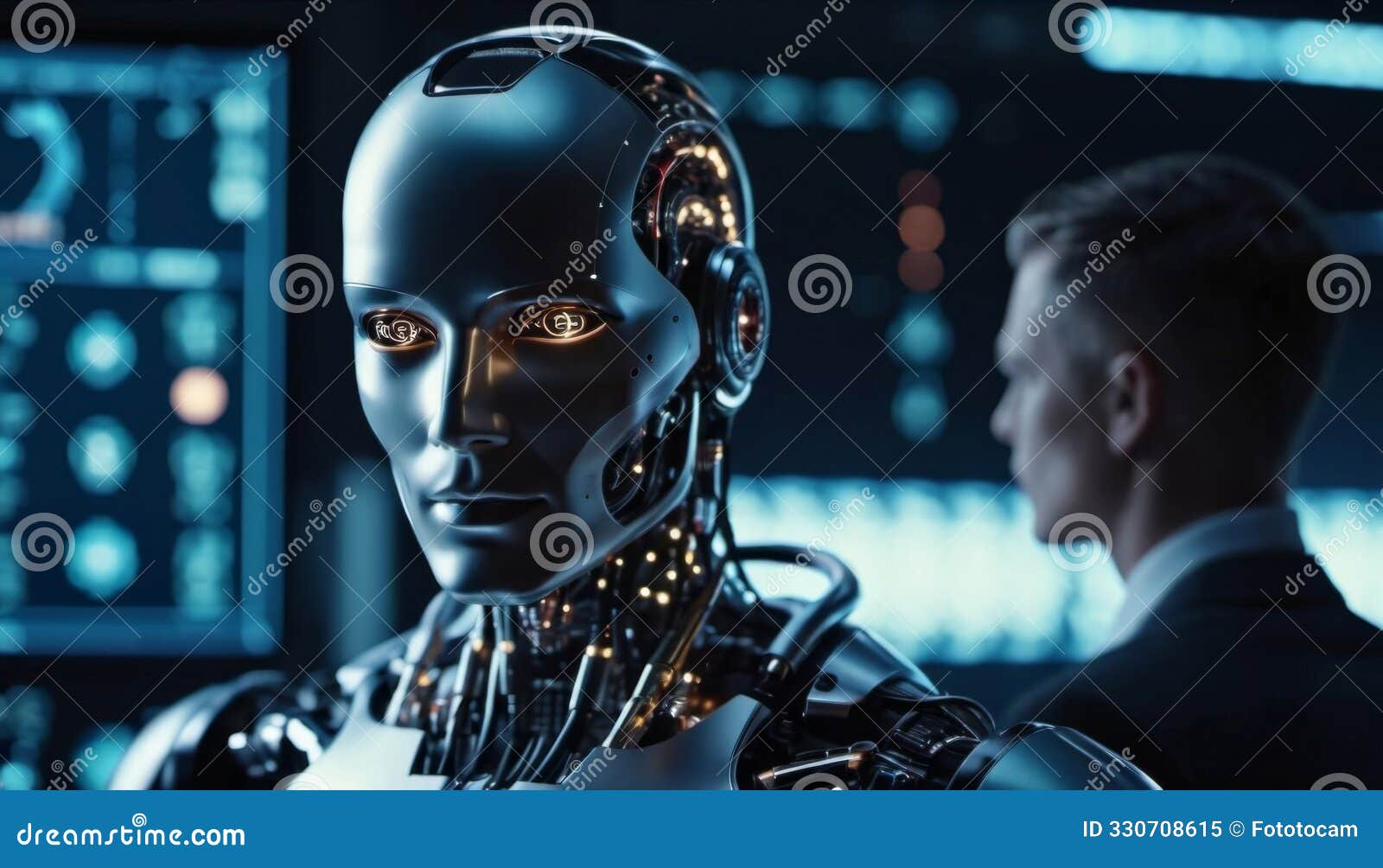 Bionic Robot Cyborg Close-up Future Technology. Generative Ai Stock ...