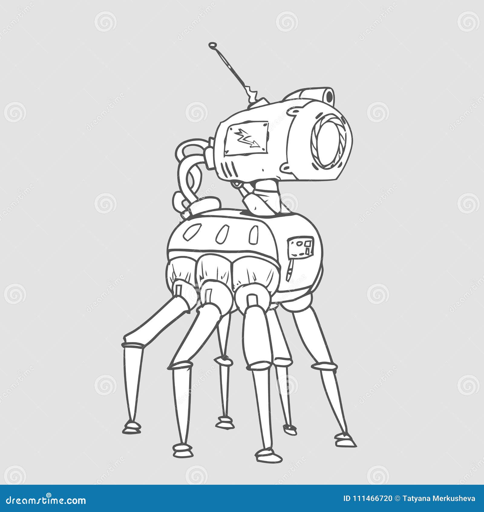 Bionic Six-legged Robot with a Camera in His Head. Vector Illustration ...
