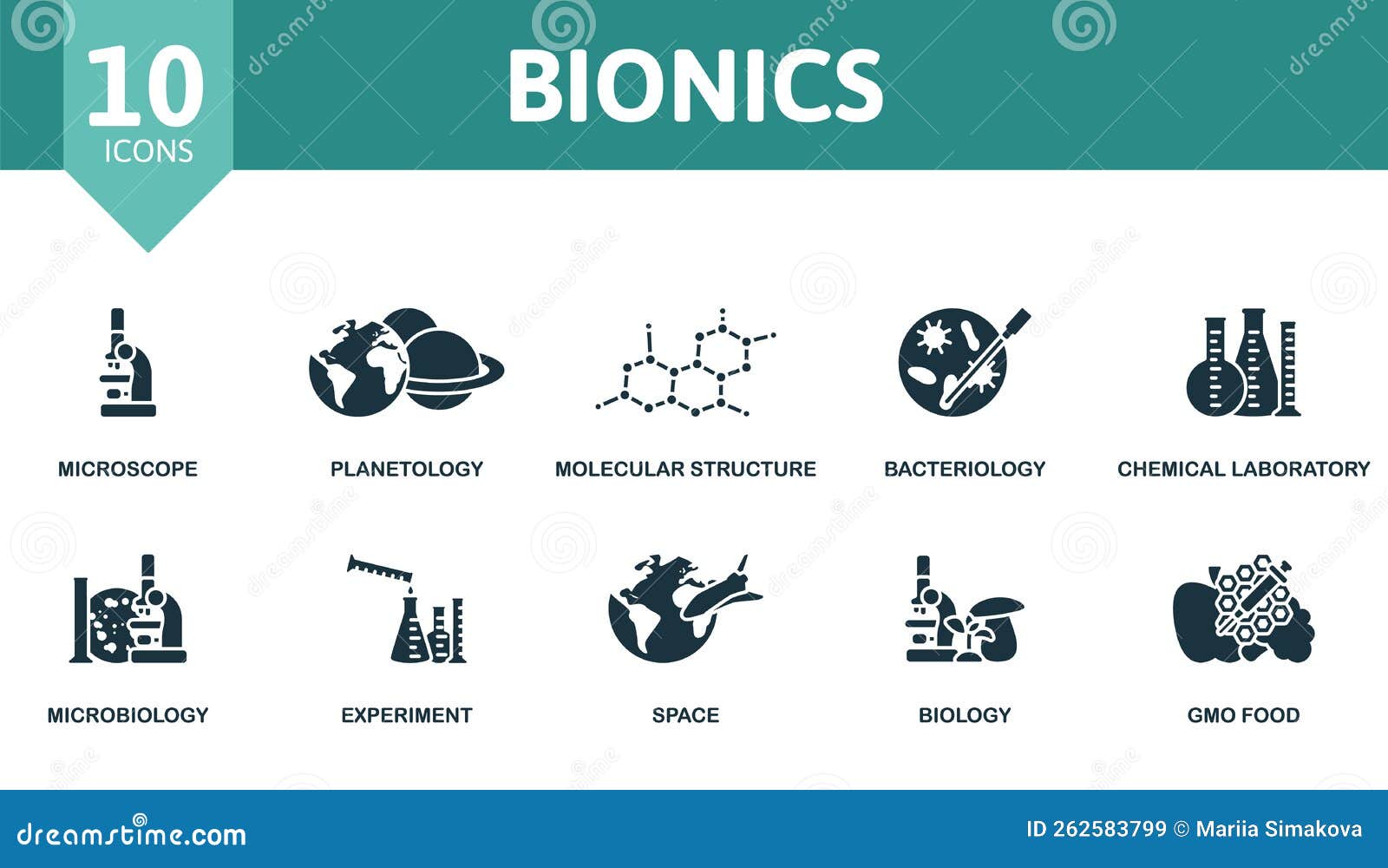 Bionics Icon Set. Monochrome Simple Bionics Icon Collection. Microscope ...